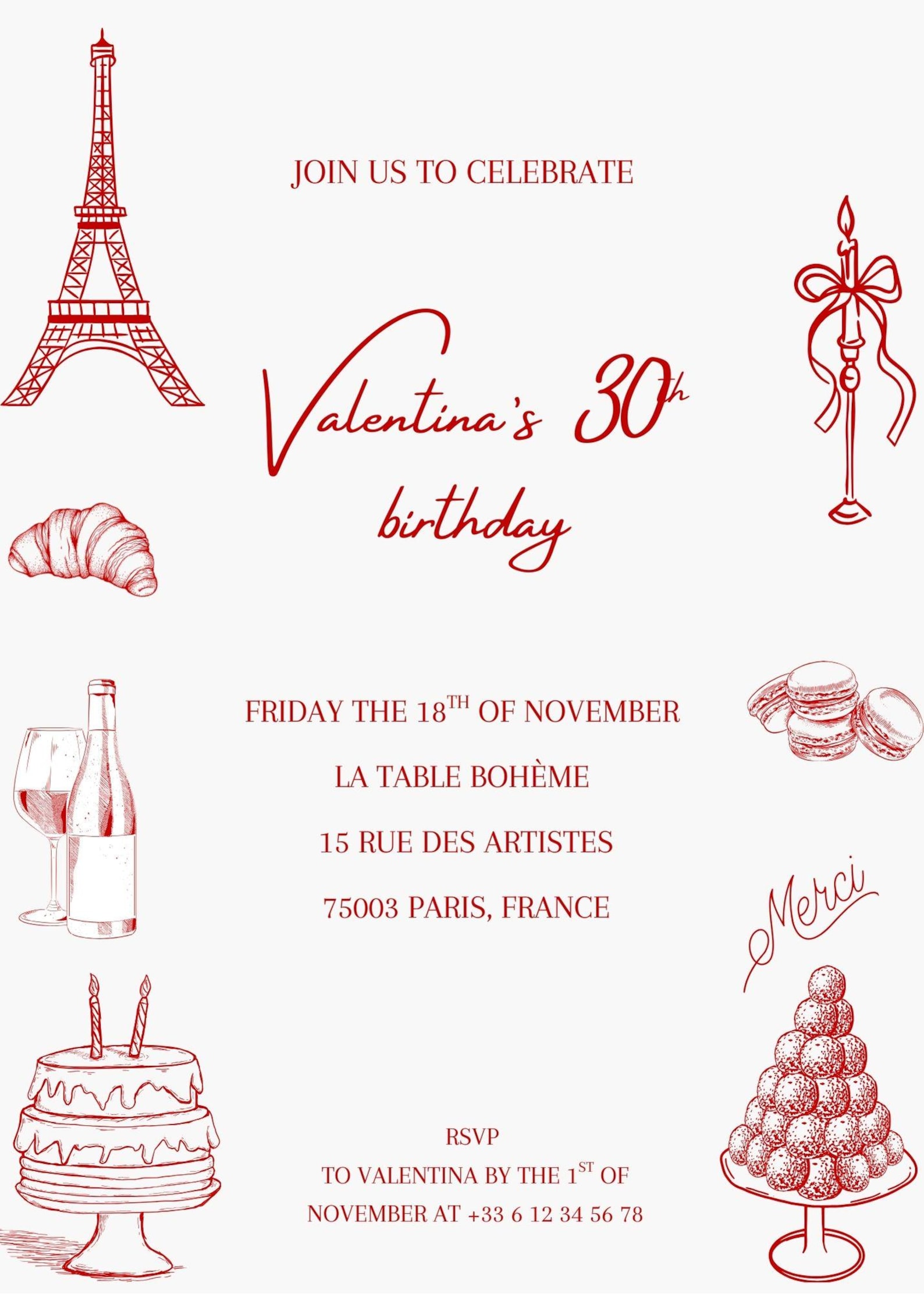 French Birthday Invitation - Etsy