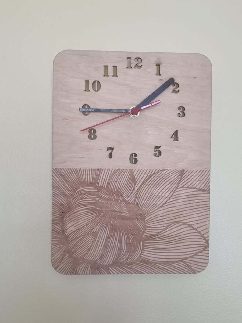 Wooden Clock With Flower Design. - Etsy