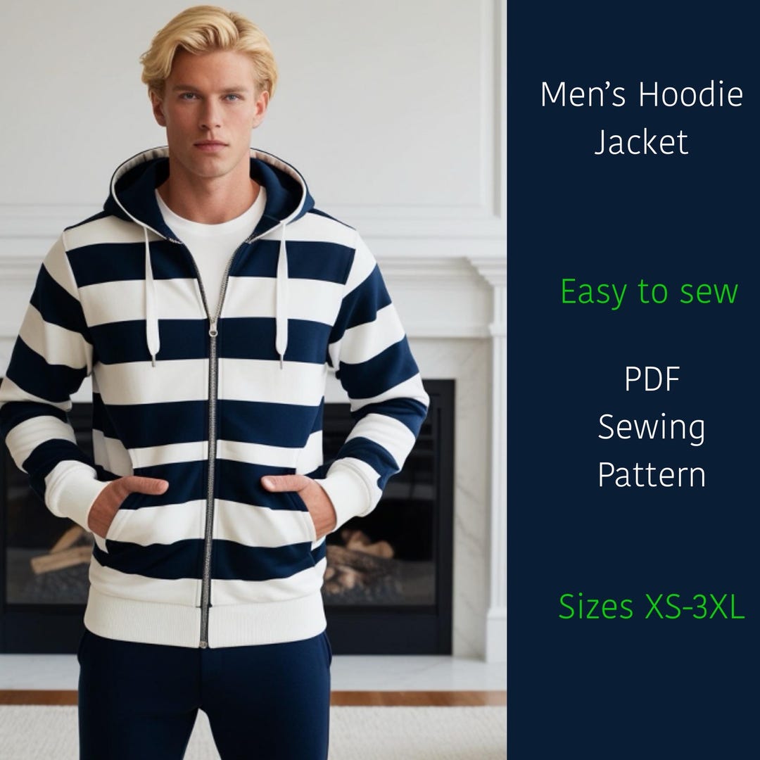 Mens Hoodie Sewing Pattern PDF. 8 Sizes XS-3XL in A0, A4 and US Letter ...