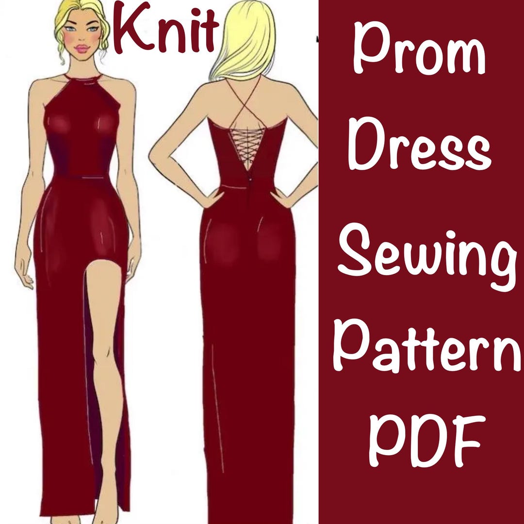 Backless Dress Sewing Pattern PDF. High Slit, Maxi Party Prom Dress. 7 ...