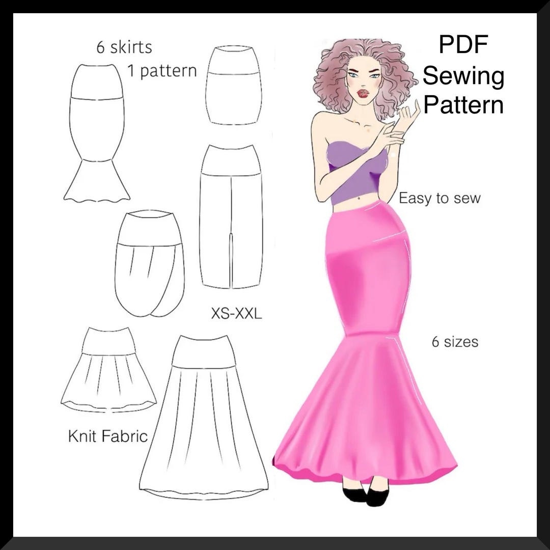 Mermaid Skirt PDF Sewing Pattern. 6 Sizes. 6 Skirts in One Pattern - Etsy