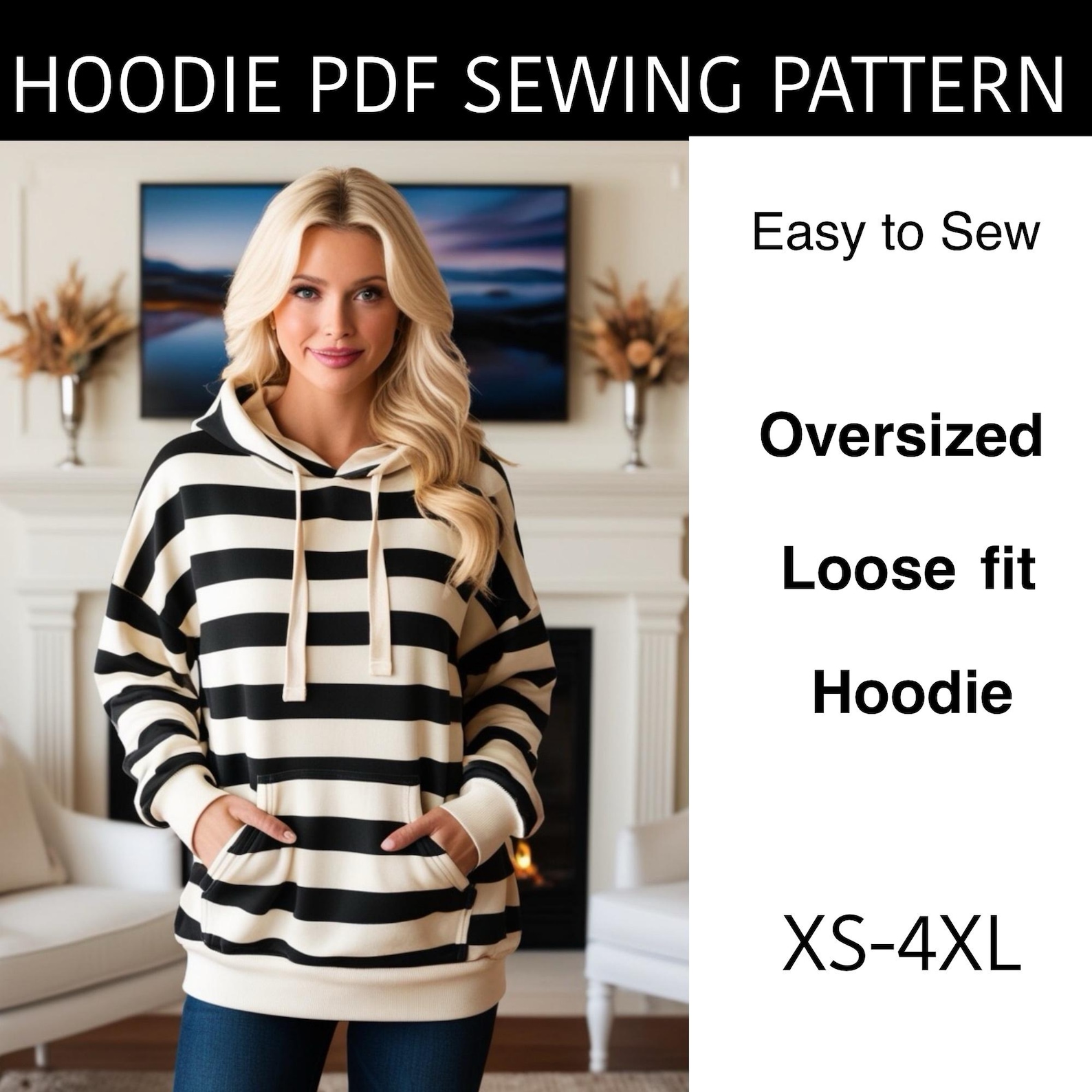 Oversized Hoodie Sewing Pattern XS-4XL (PDF) - Etsy