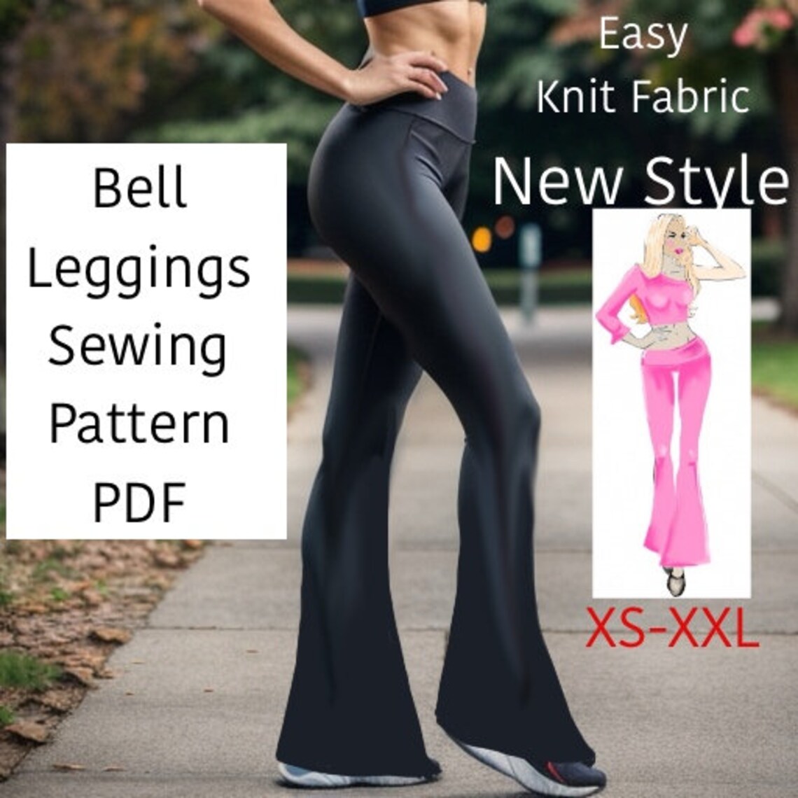 Bell Leggings PDF Sewing Pattern. Flare Bottom Leggings, Stretch Pants ...