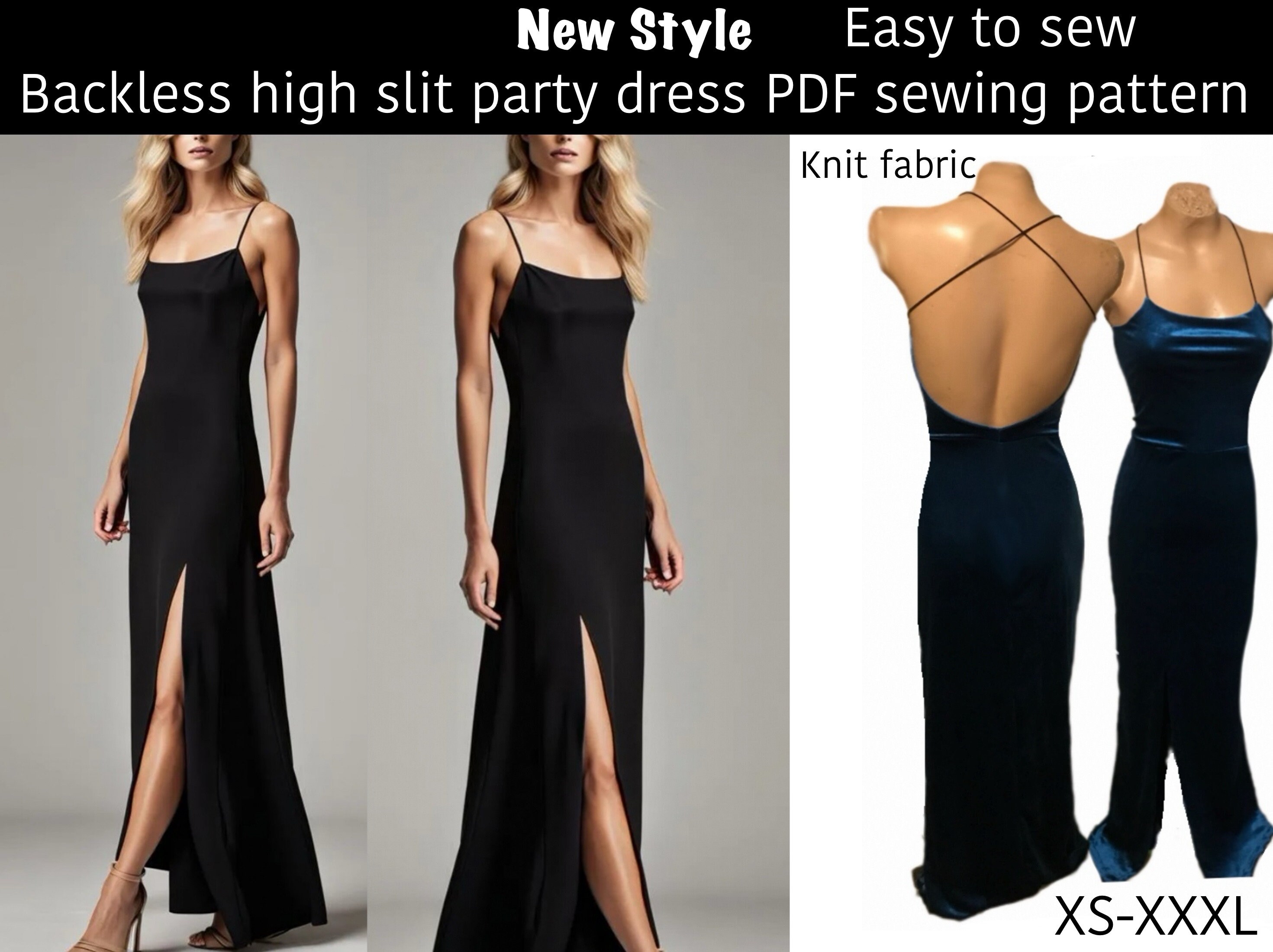 Backless Sewing Pattern PDF Dress, Prom Dress, Bridesmaid Maxi Dress. Beginner Sewing Patterns ...