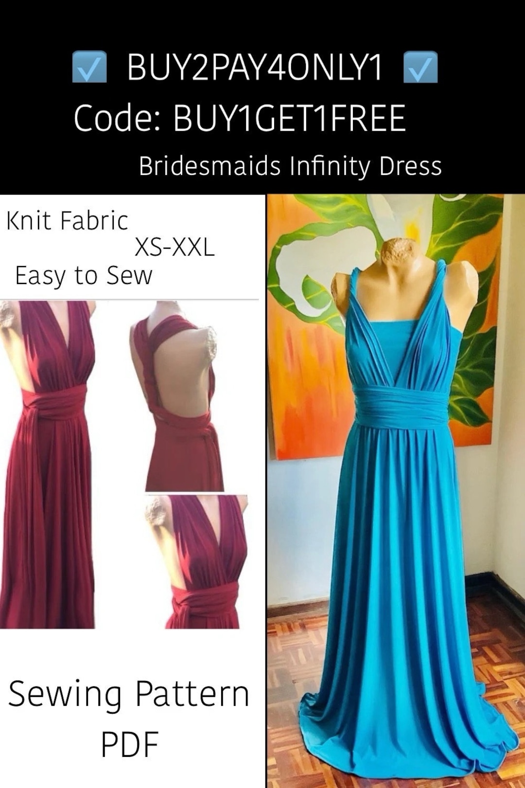 Bridesmaids Infinity Dress Sewing Pattern PDF. Wedding Dress PDF ...
