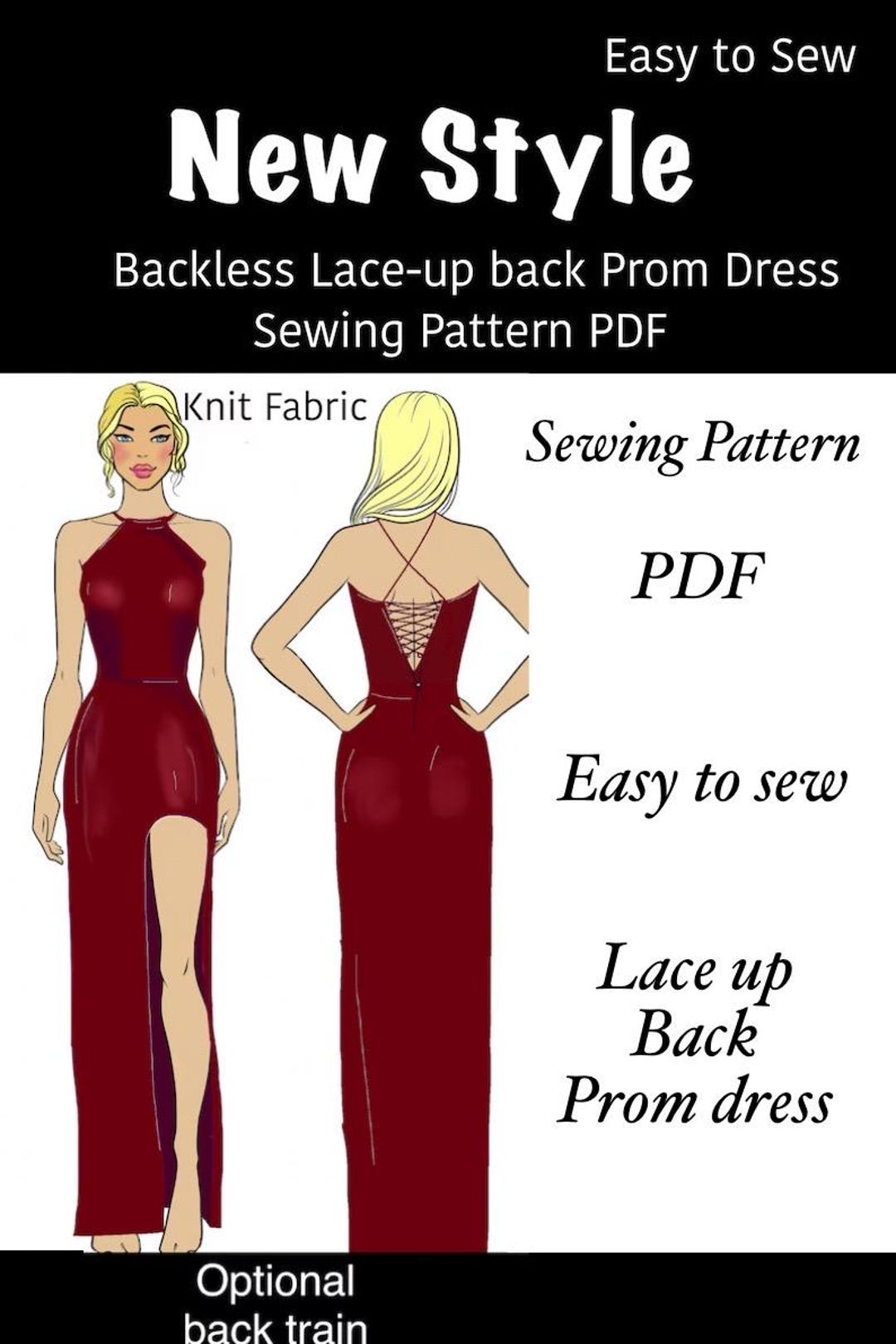 Backless Dress Sewing Pattern PDF. High Slit, Maxi Party Prom Dress. 7 ...