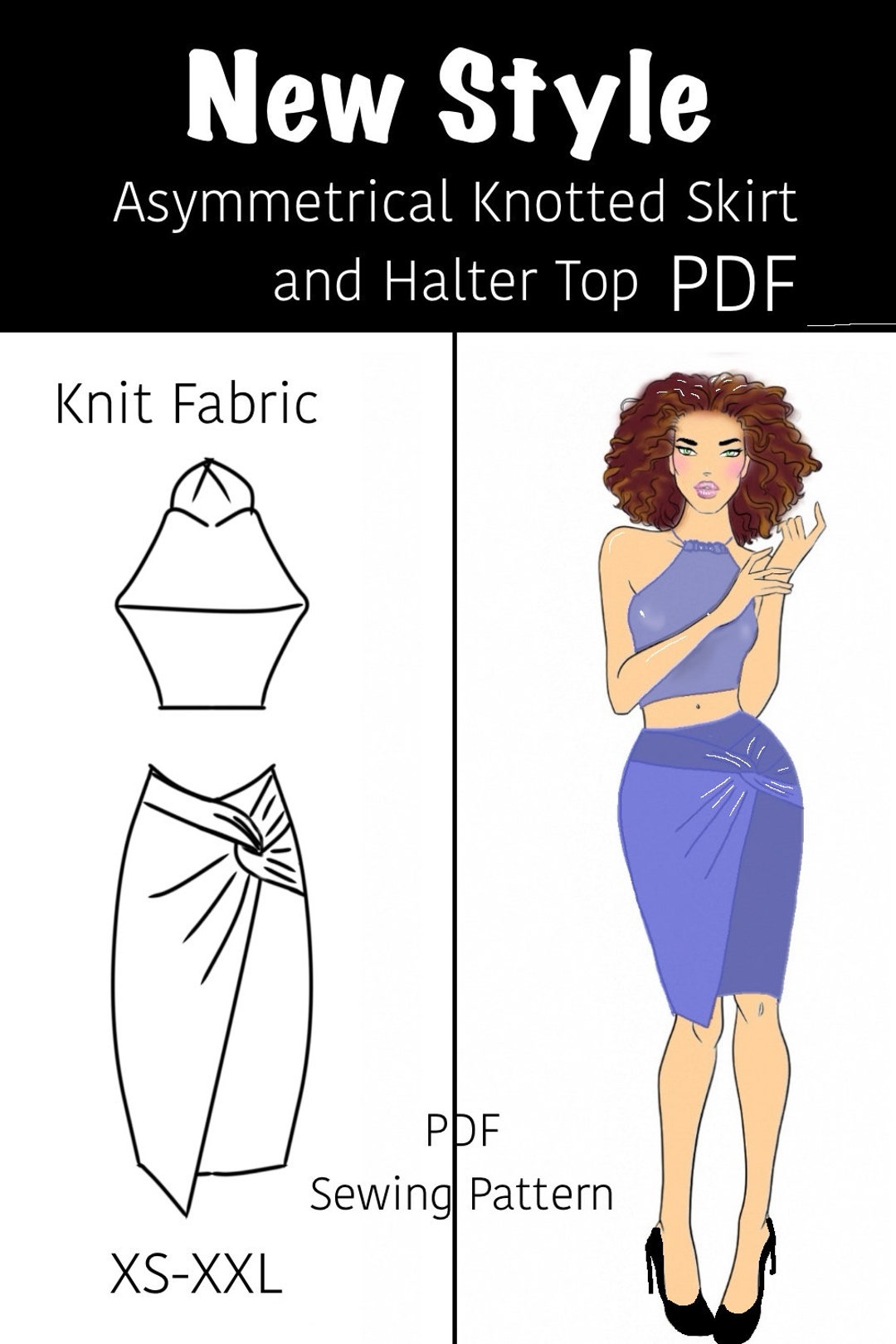 Twist Knot Skirt and Halter Top PDF Sewing Pattern. 6 Sizes|skirt Set ...