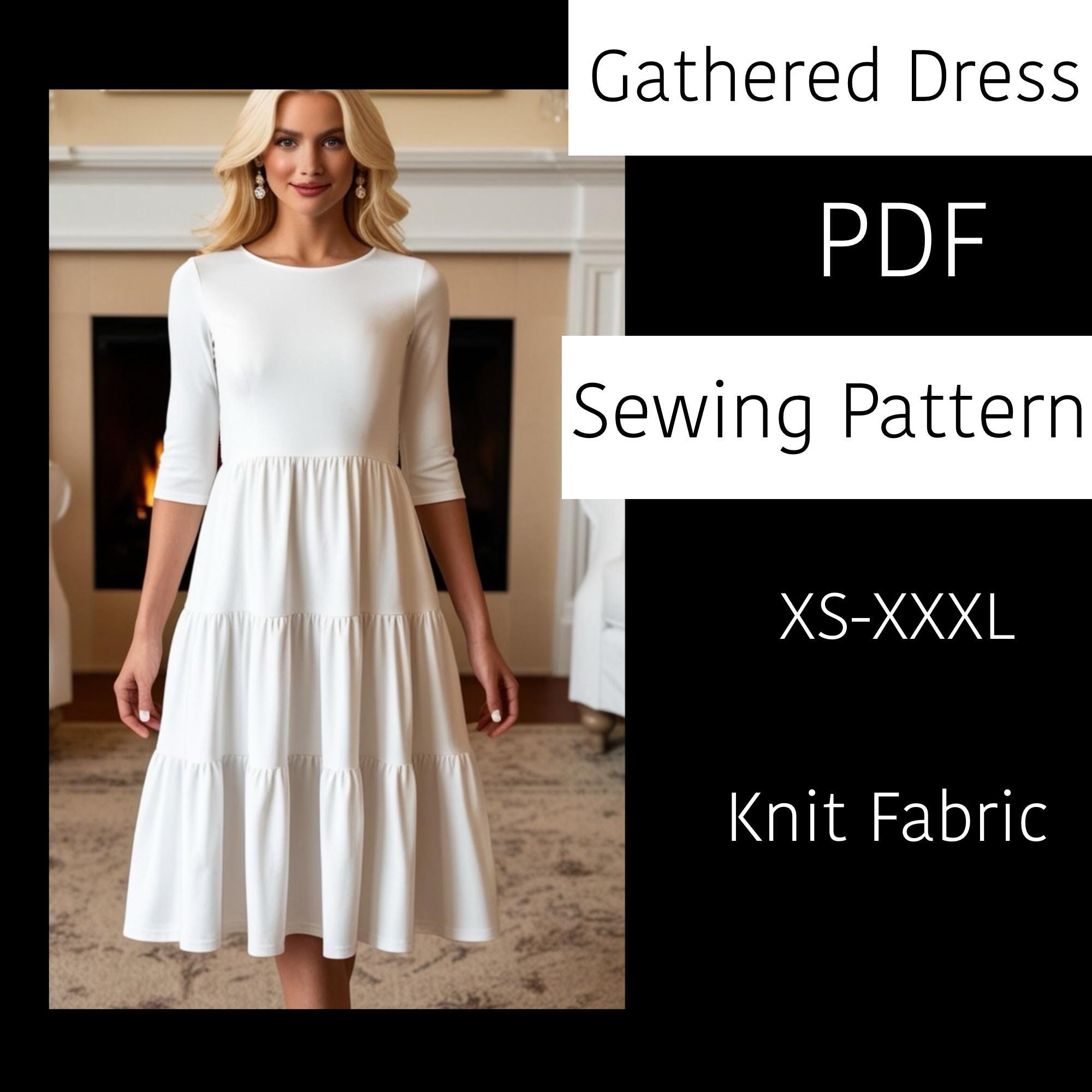 Gathered Jersey Dress Sewing Pattern | Easy Fit, 3/4 Sleeves | A4, US ...