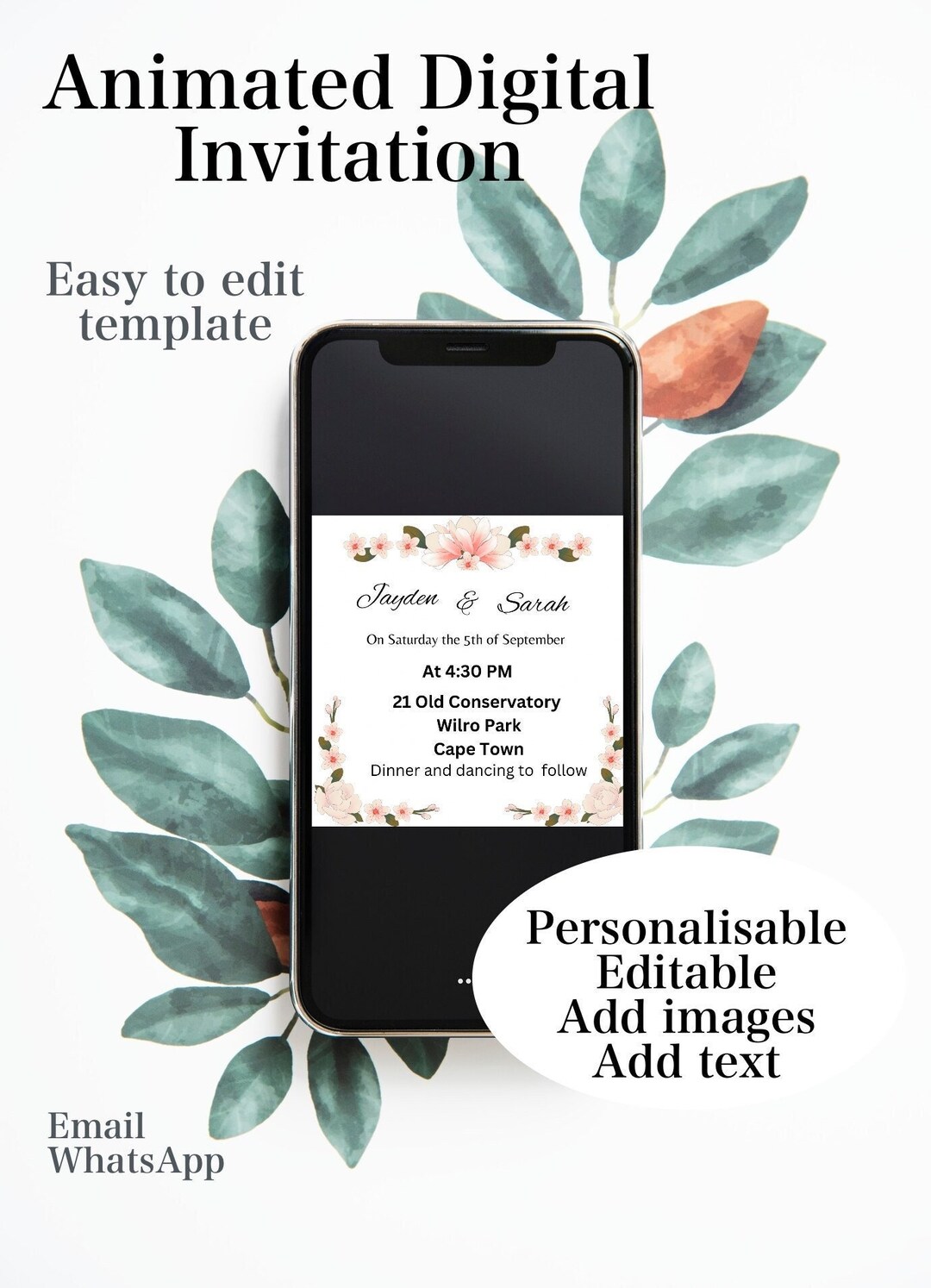 Animated Digital Wedding Invitation. Floral, Bohemian Digital Download ...