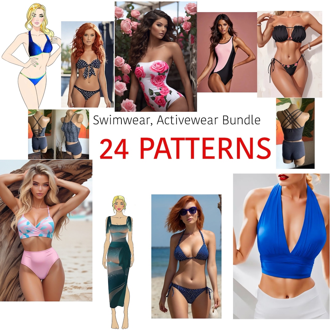Bikinis and Onepiece Swimsuits PDF Sewing Pattern Bundle 24 Bathing Suit Tops and Bottoms ...