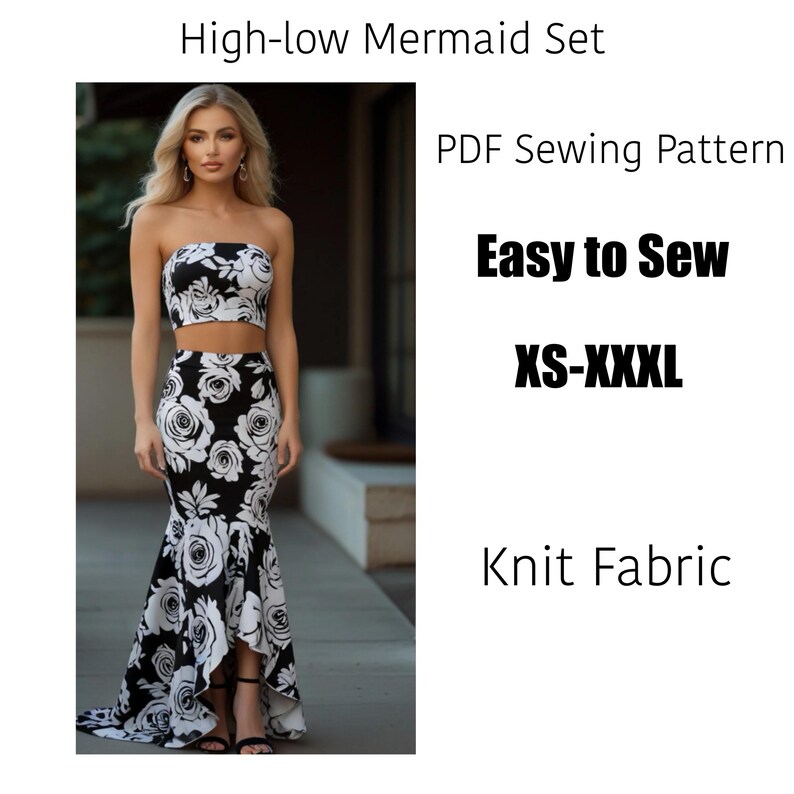 High-low Mermaid Skirt and Cropped Top PDF Sewing Pattern. 7 Sizesskirt Set Pdf Patternskirt ...