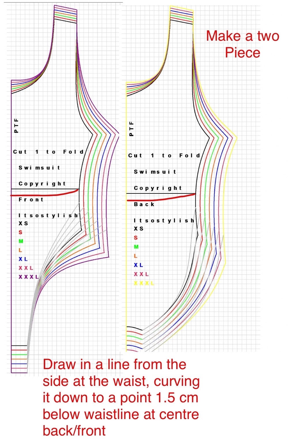 One-piece Swimsuit Basic. Sewing Pattern PDF. Two Piece Adjustable ...