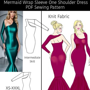 Mermaid Wrap-sleeve Prom Dress PDF Sewing Pattern. 7 Sizes|prom Dress ...