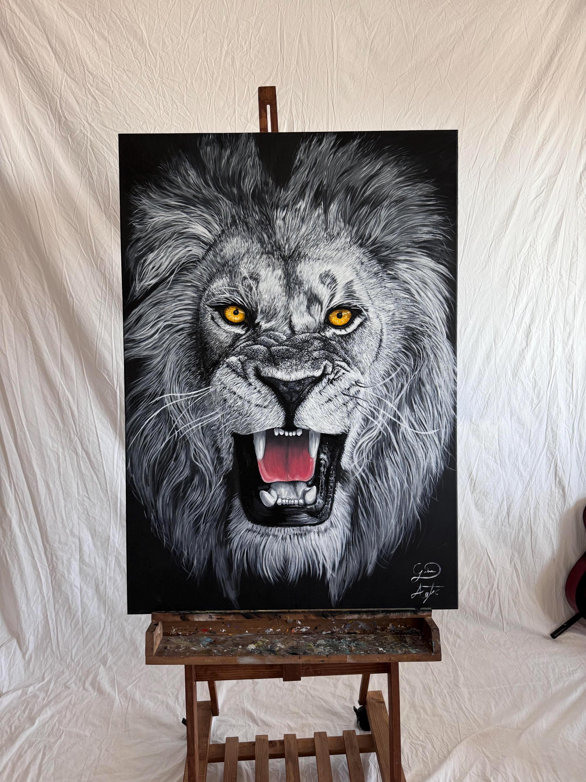 Oil on Canvas Original Lion Painting, Oversized Wall Decor, Lion Roar ...