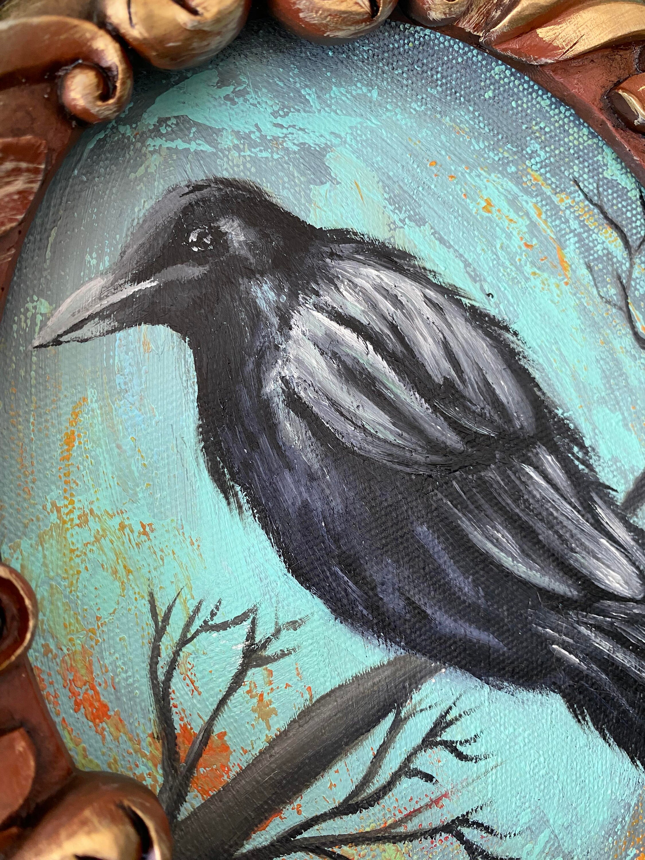 Original Raven Oil Painting Gothic Home Decor Crow on Tree - Etsy