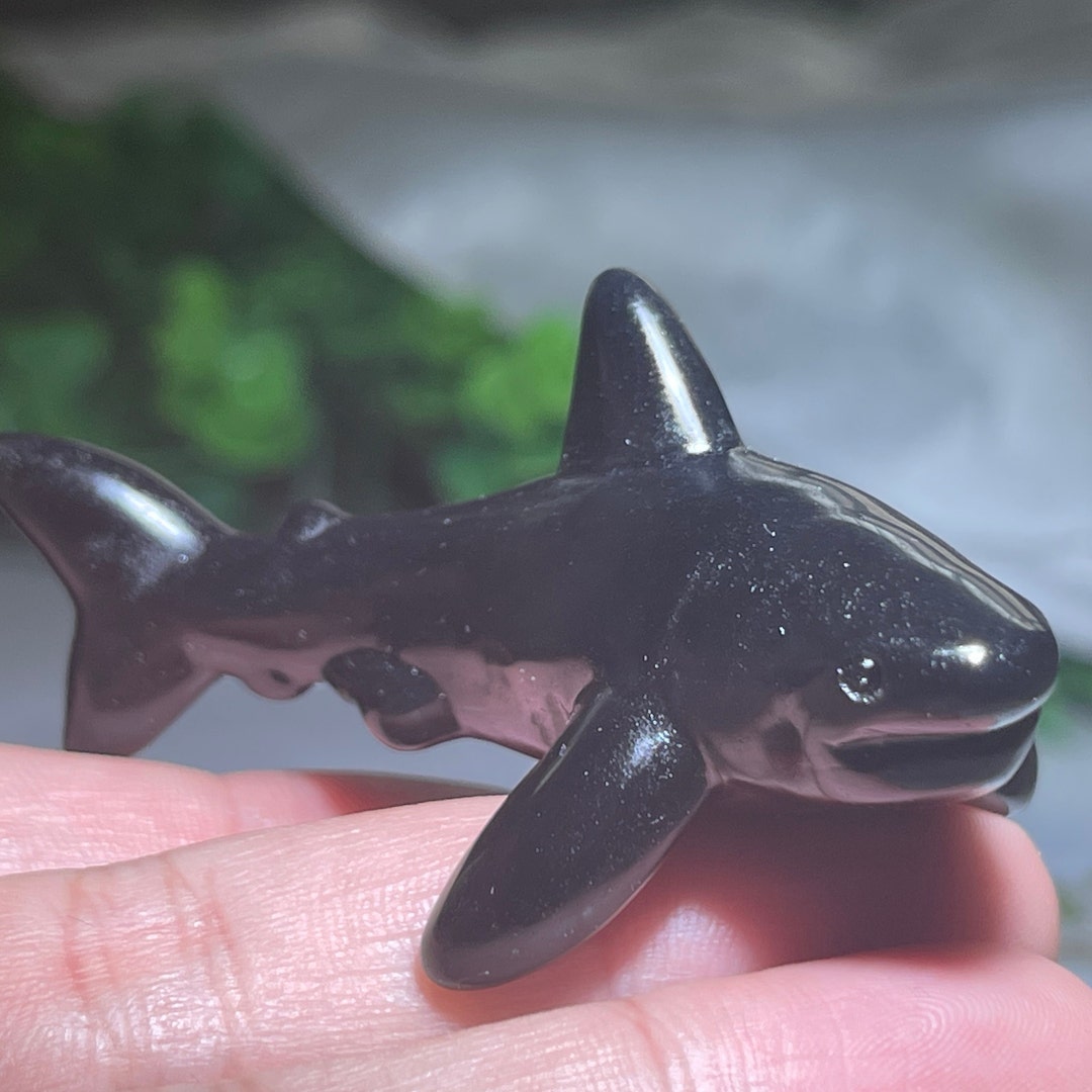 2.9'' Natural Obsidian,quartz Crystal ,hand Carved,crystal Shark ...