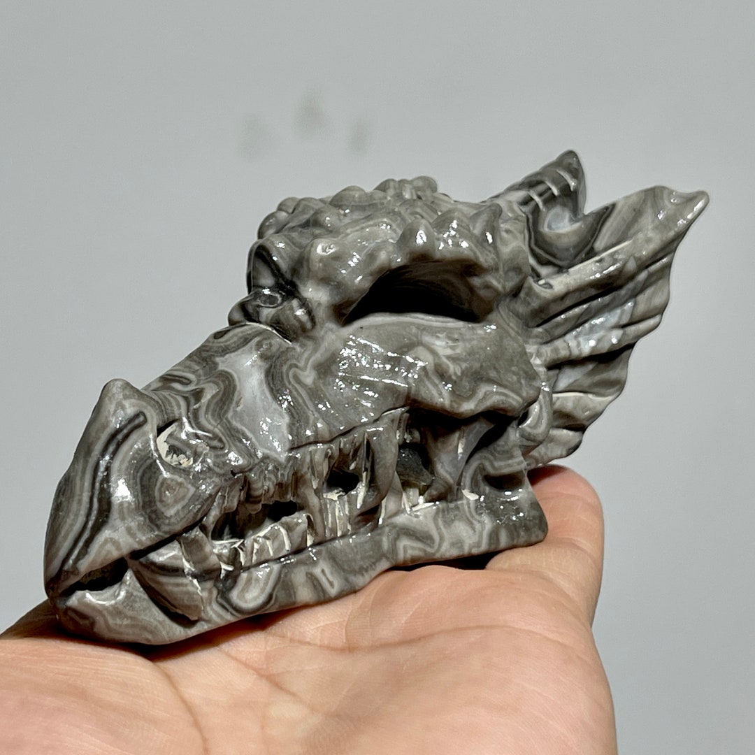 5.3'' Natural Picasso Stone Dragon,quartz Crystal Skull, Carved Dragon ...