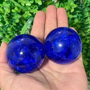 1.9'' Blue Ball Aura Crackle Sphere,crystal Ball,aura Crystal Glass ...