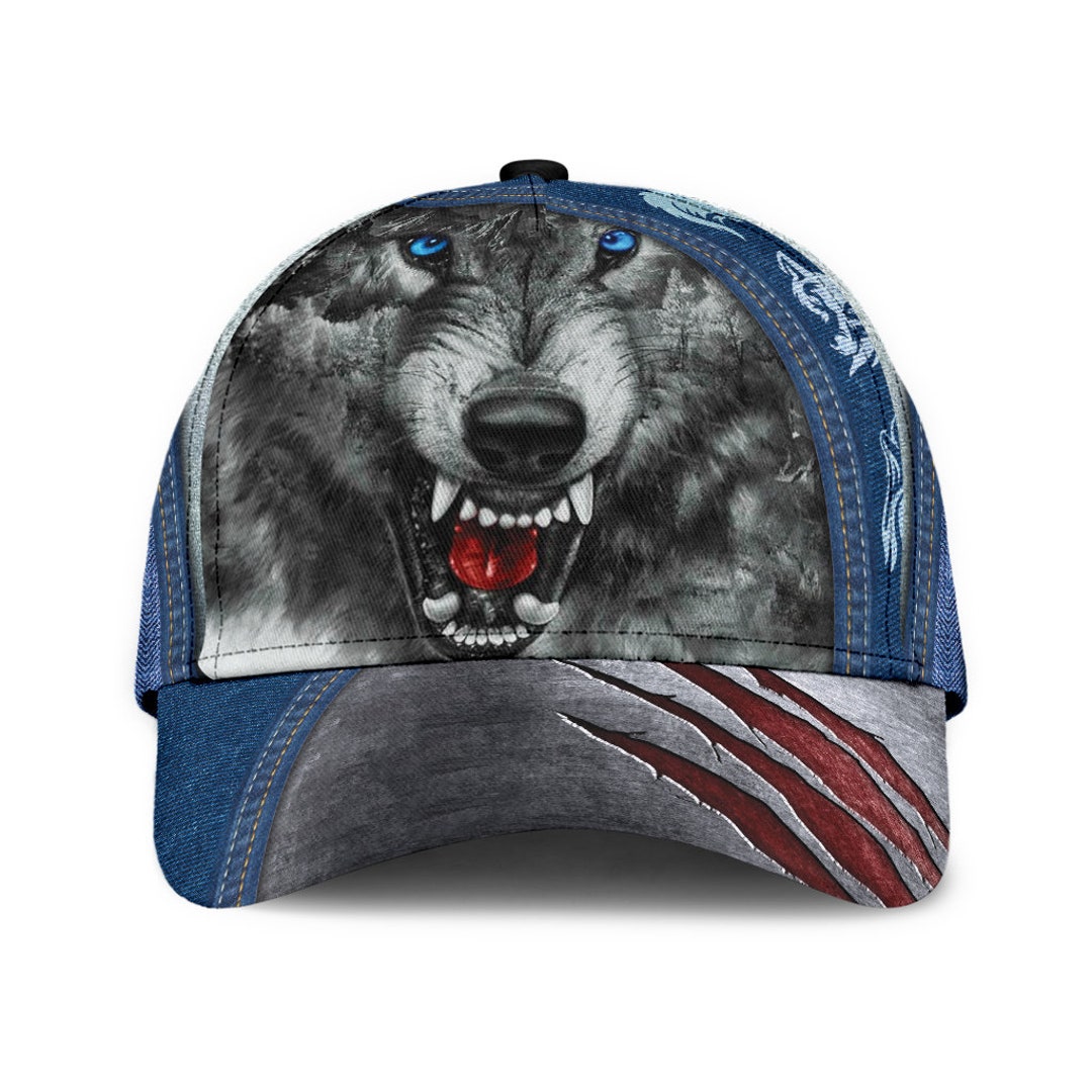 Native American Black Wolf Blue Jean 3D Cap, Native Style 3D Printed ...