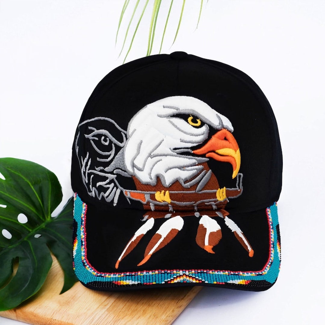 Native American Eagle With Pipe Embroidered Handmade Beaded Brim ...