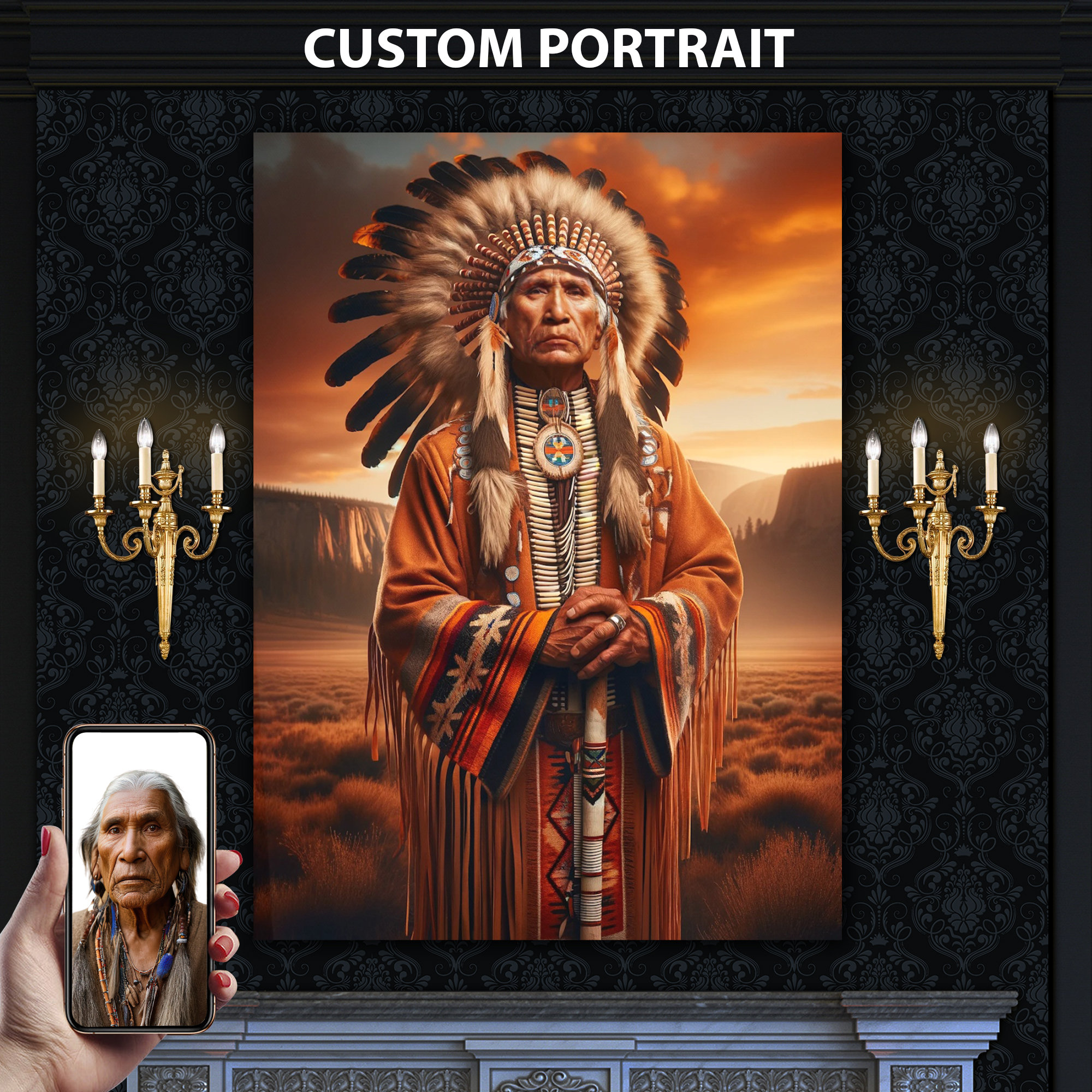 Custom Native American Portrait From Photo Native American - Etsy