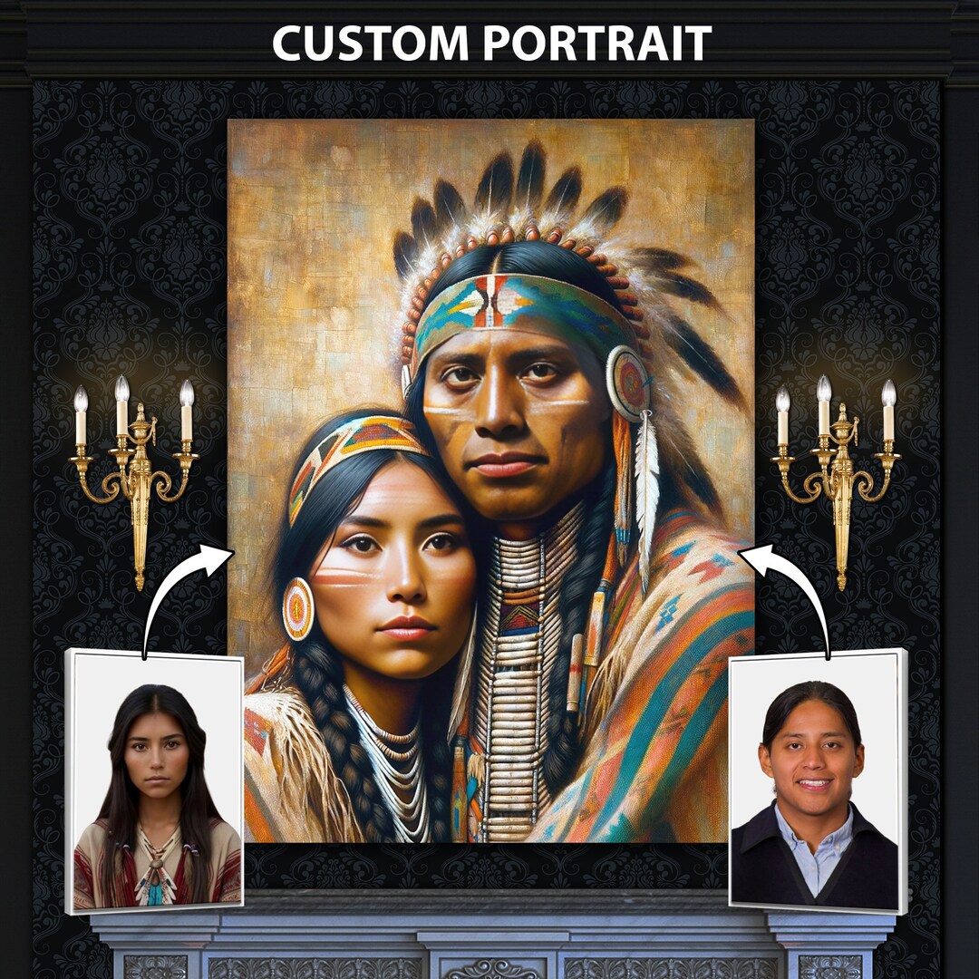 Custom Photo Canvas Native American Couple, Custom Portrait From Photo ...