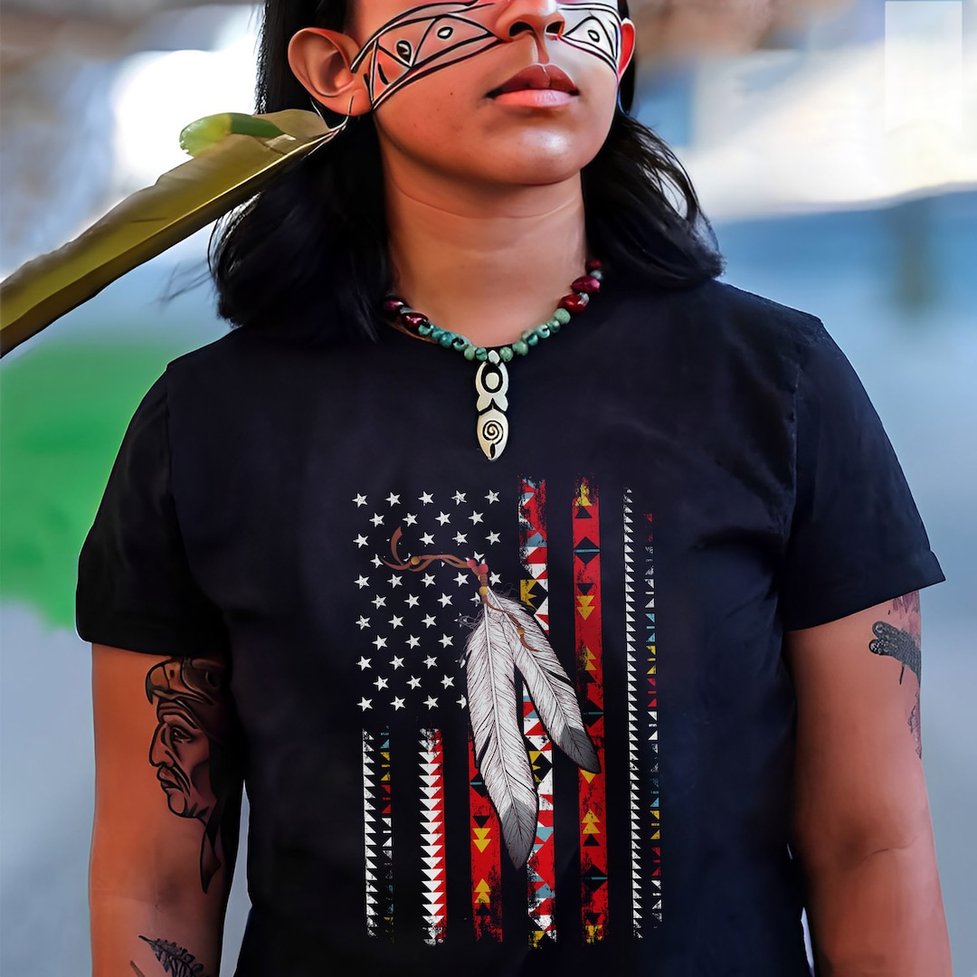Native American Indigenous Shirt American Native Feather Flag Shirts