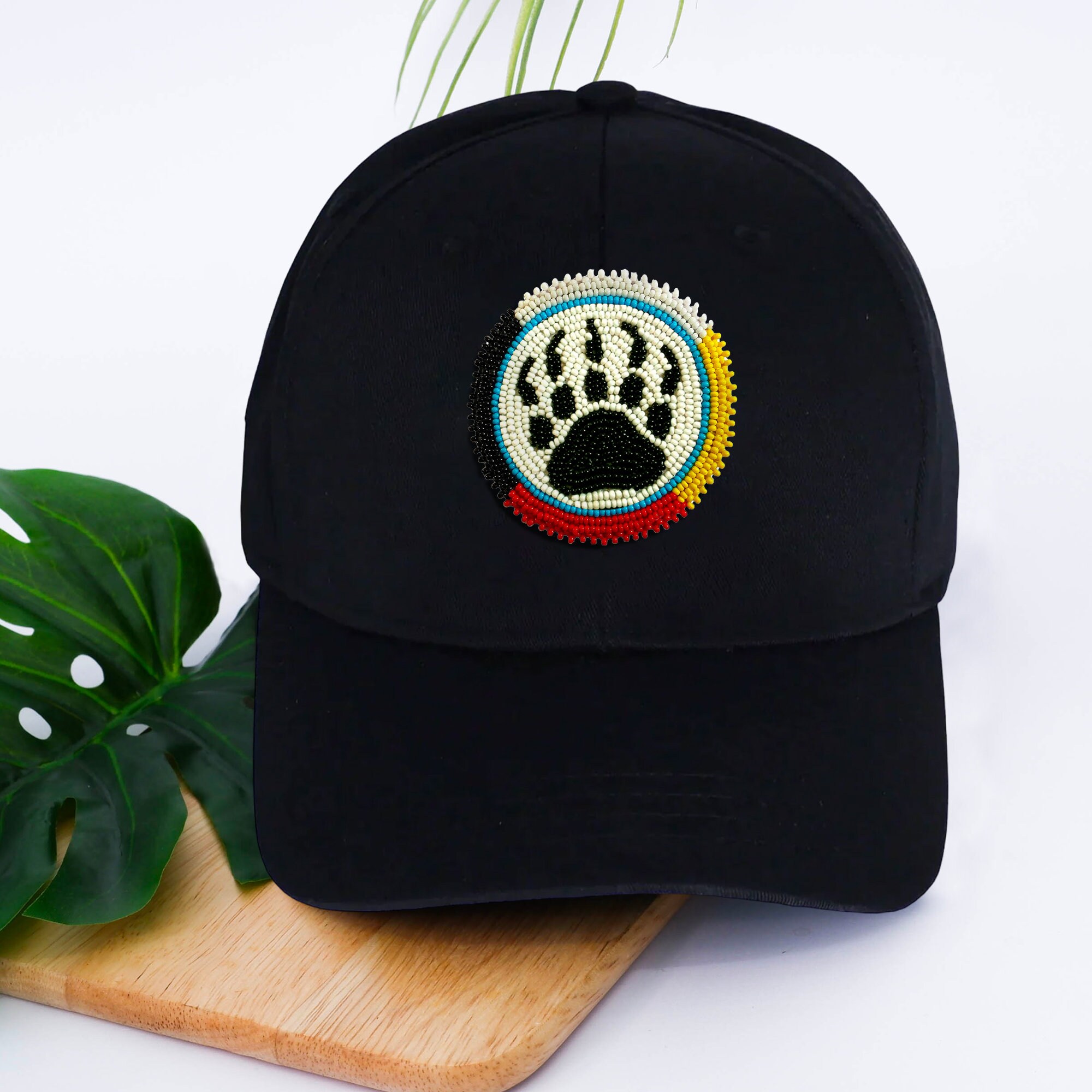 Native American Bear Paw Handmade Beaded Patch Brim Trucker - Etsy