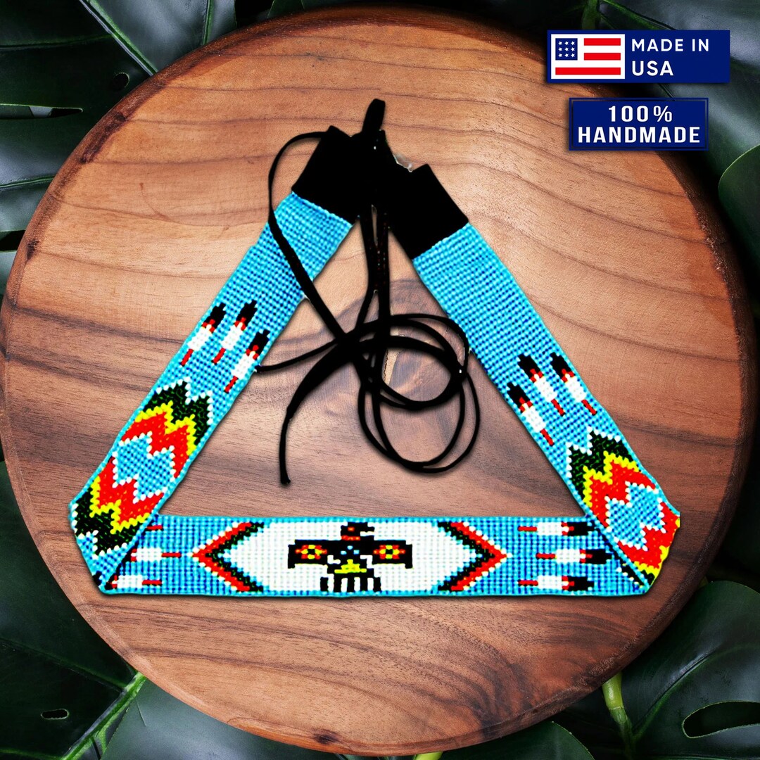 Blue White Red Yellow Seed Beaded Thunderbird Beadwork Cowboy - Etsy