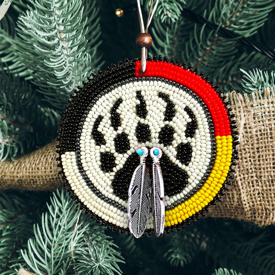 Native American Paw Bear Four Directions Beaded Patch, Indigenous ...