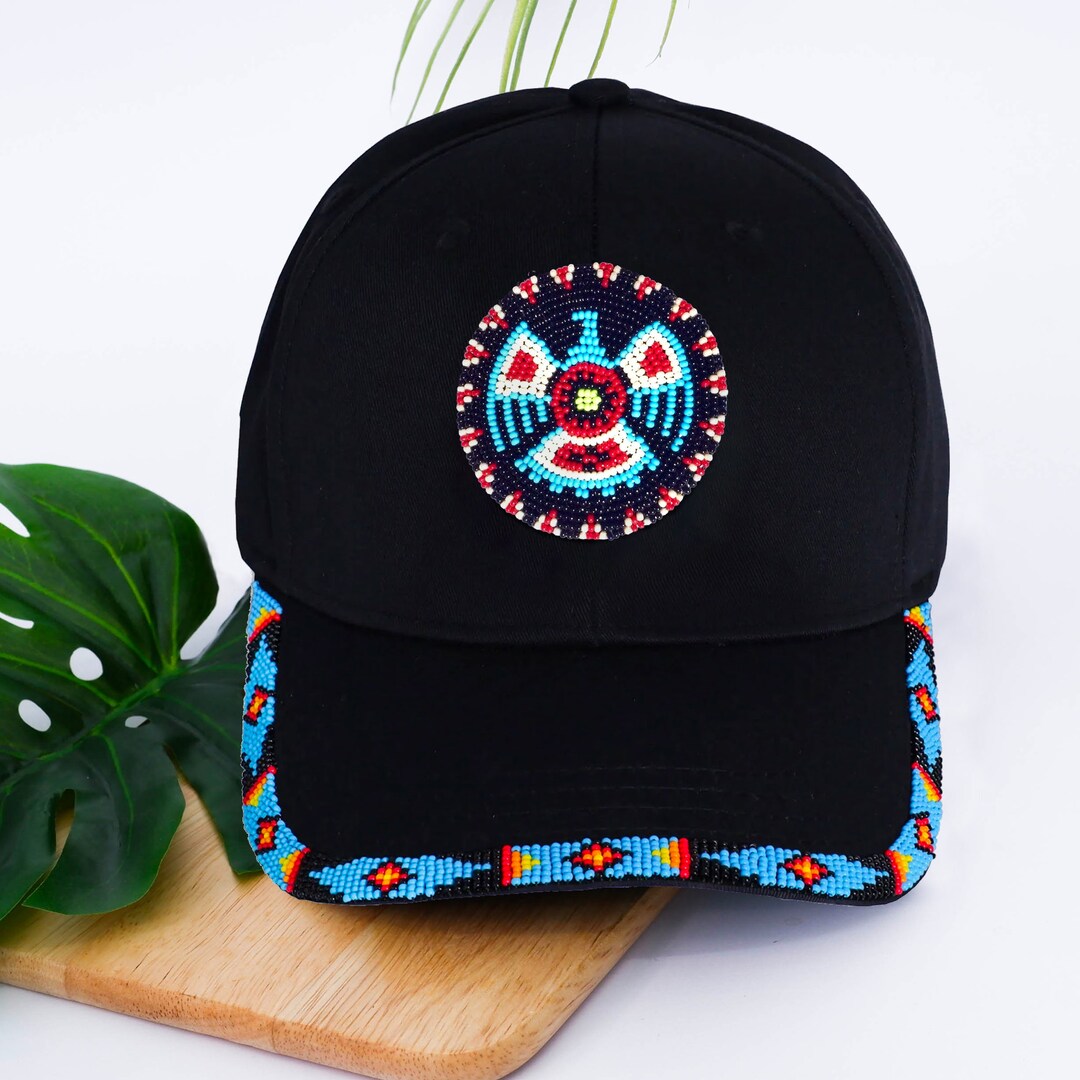 Native American Dark Blue Thunderbird Handmade Beaded Cap - Etsy