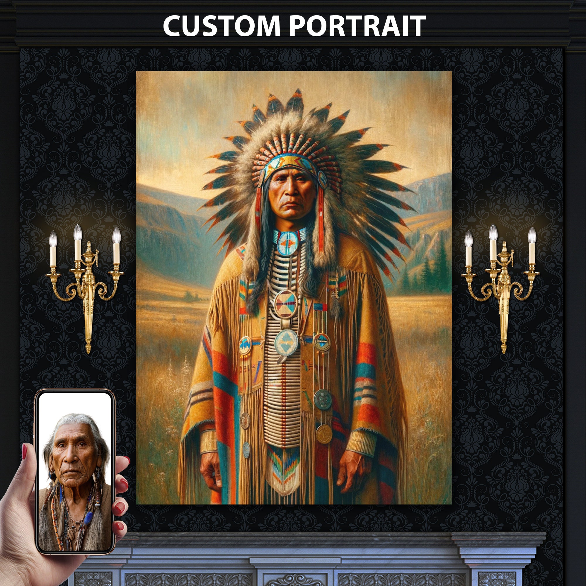 Custom Native American Portrait From Photo Native American - Etsy