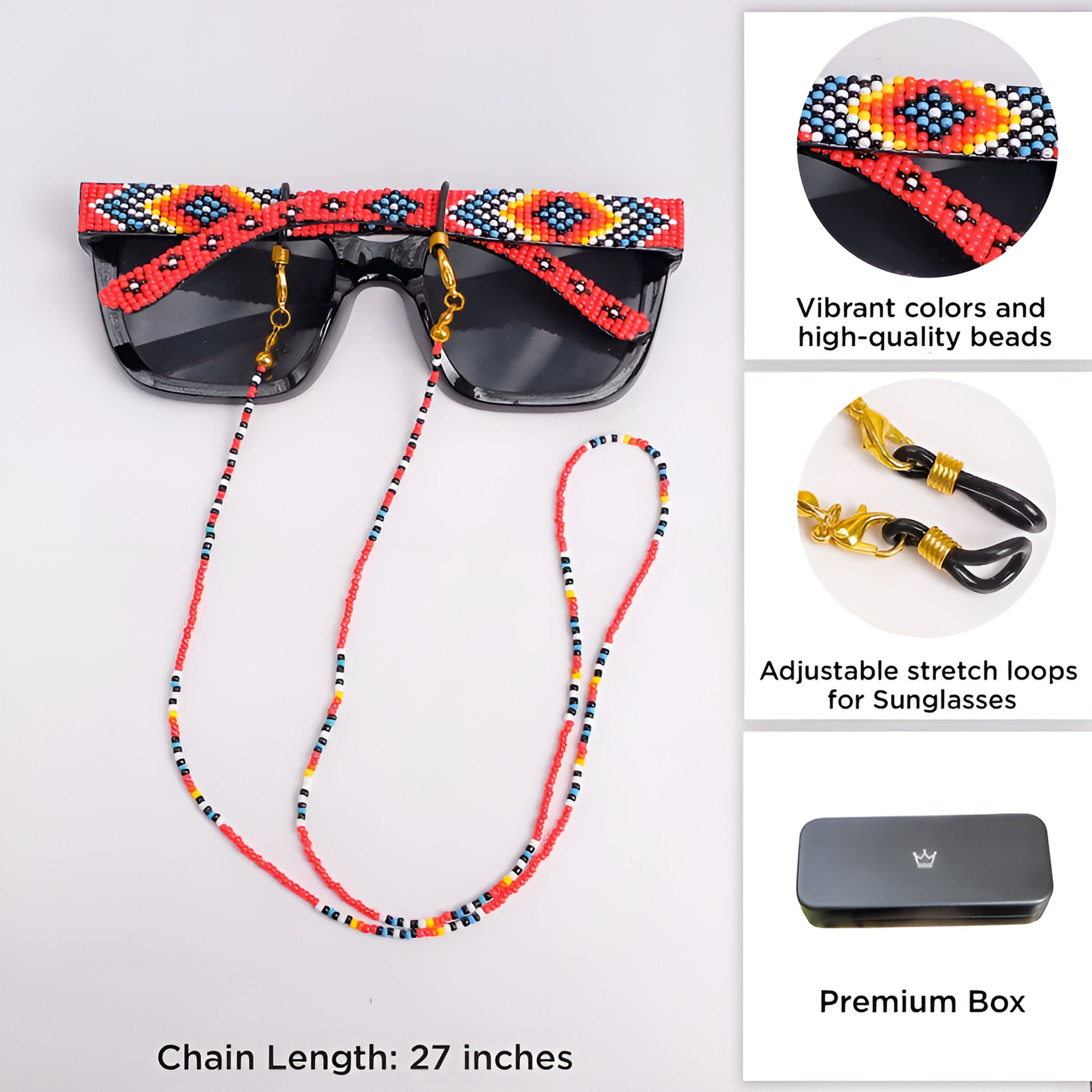 Native American Red Petal Pattern Handmade Beaded Sunglasses Chain ...