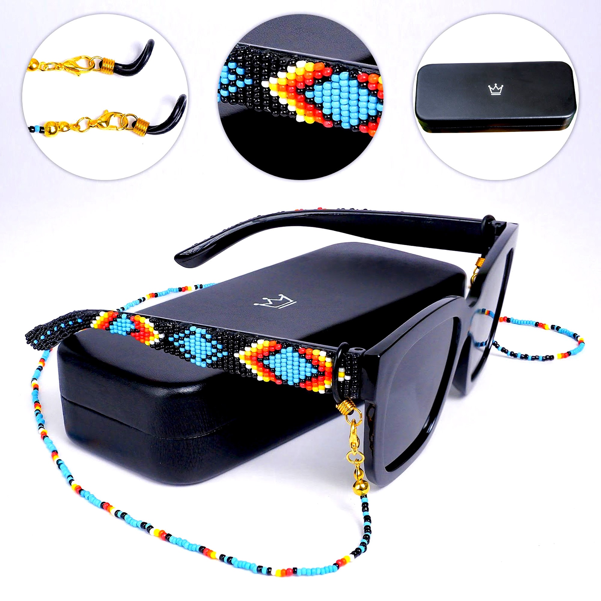 Native American Dark Blue Pattern Handmade Beaded Sunglasses, Beaded ...