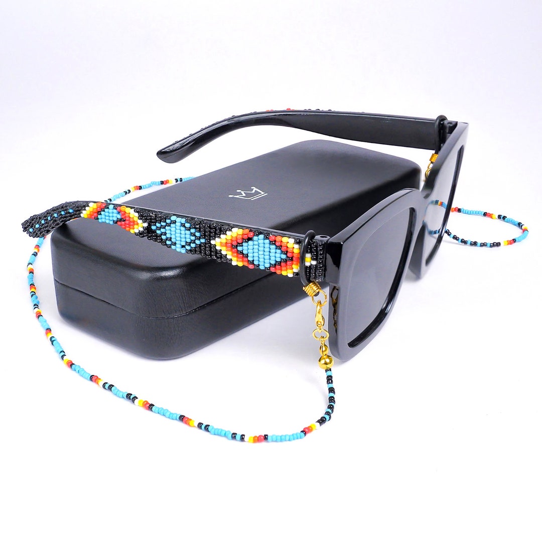Native American Dark Blue Pattern Handmade Beaded Sunglasses, Beaded ...