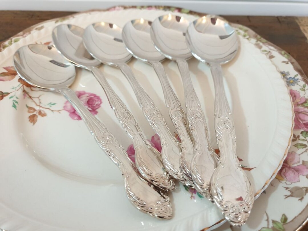 Set of Six Vintage Grosvenor, EPNS, Soup Spoons. Silver Plated, Bridal ...
