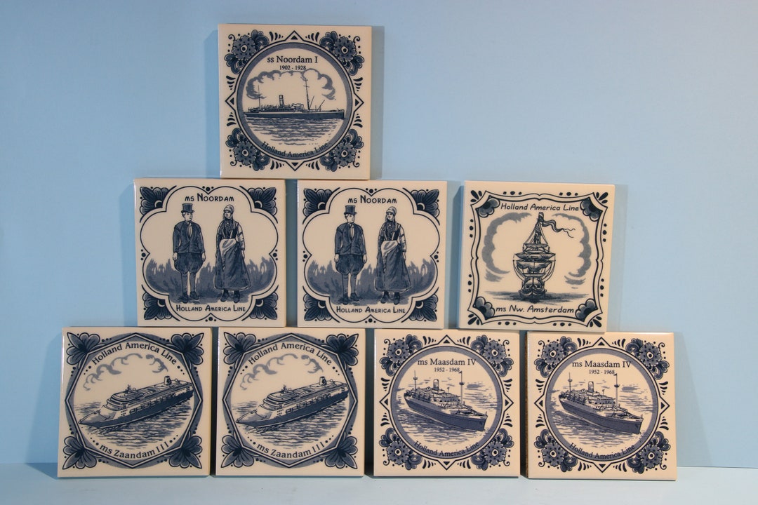 Vintage Collectable Holland America Line Delft Blue Tiles 8pcs - Etsy