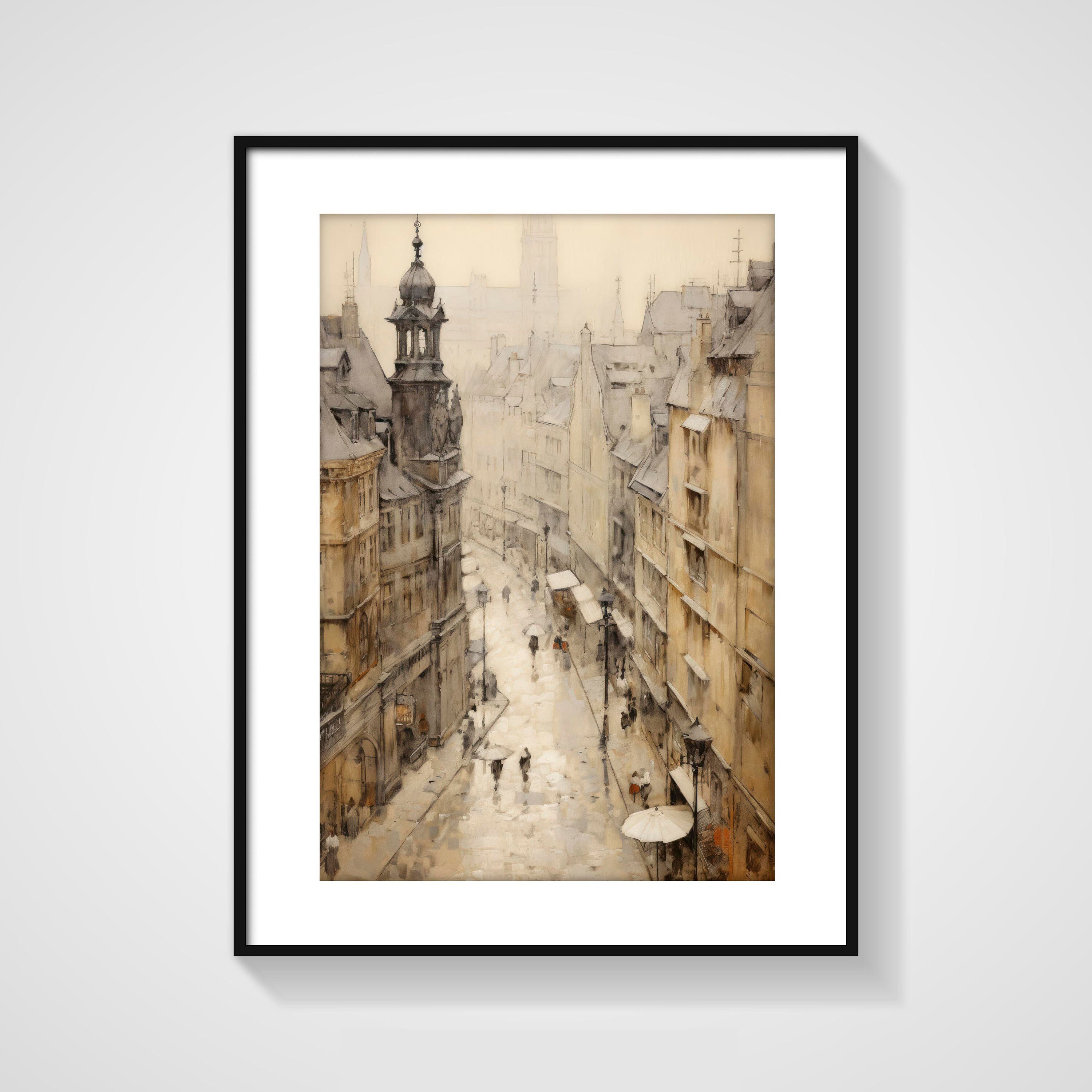 Vintage Cityscape Art Print: Urban Design, Skyline Landscape With ...