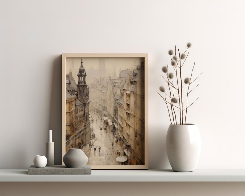 Vintage Cityscape Art Print: Urban Design, Skyline Landscape With ...