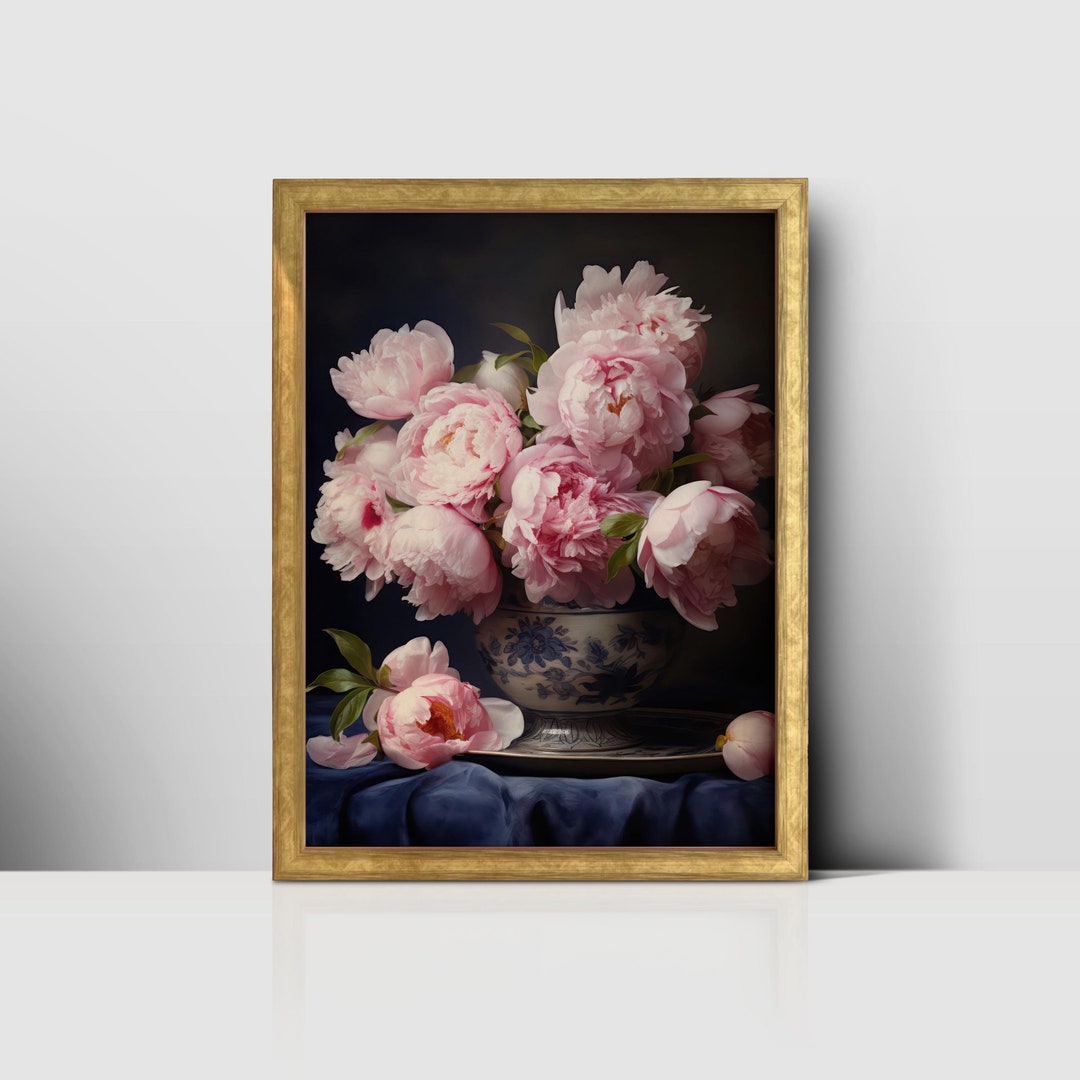 Vintage Pink Rose Bouquet Digital Print Flower Arranging, Hybrid Tea ...