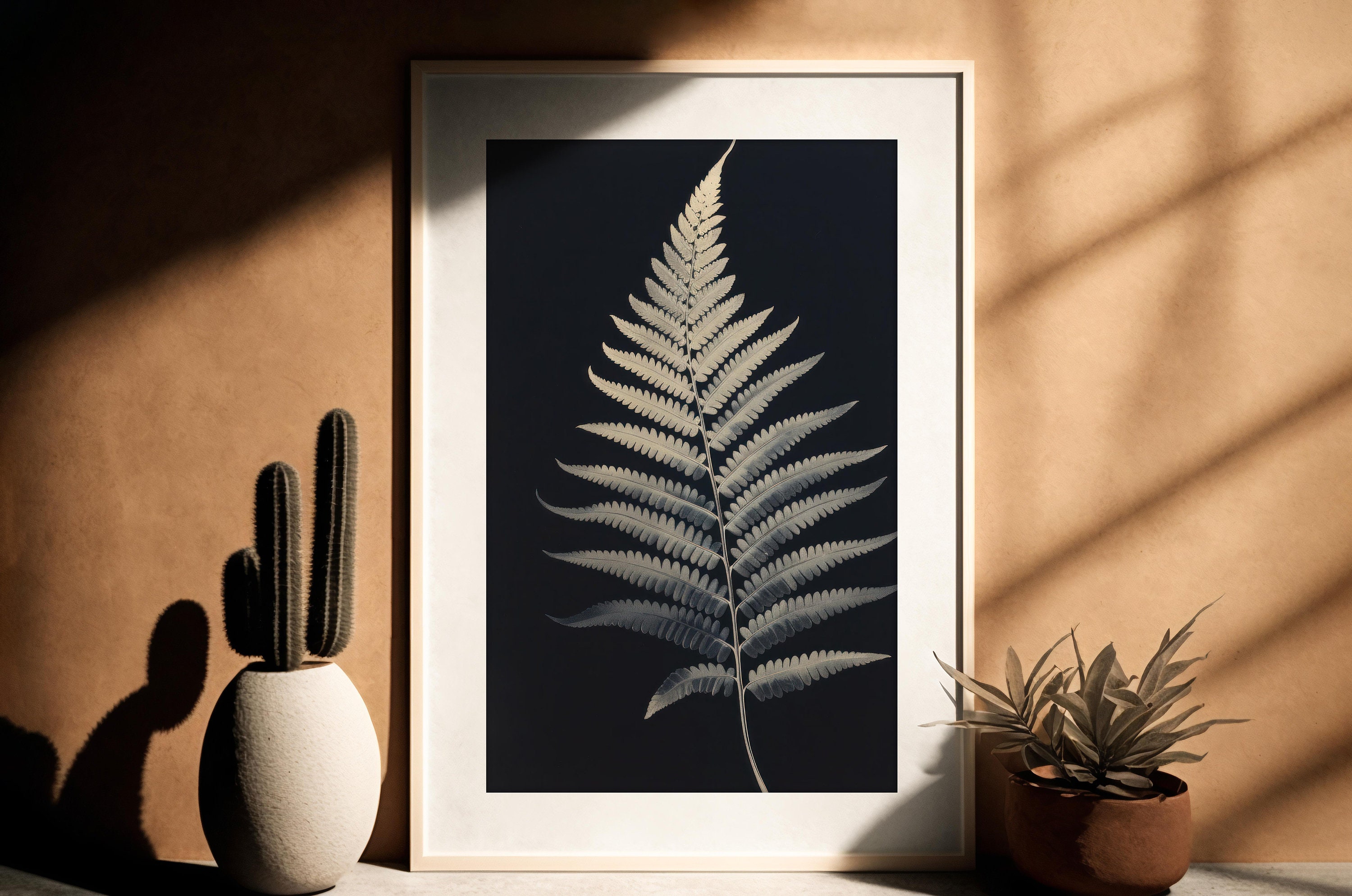 Electric Blue Fern Art: Vintage Printable Wall Art of Ostrich Fern in ...