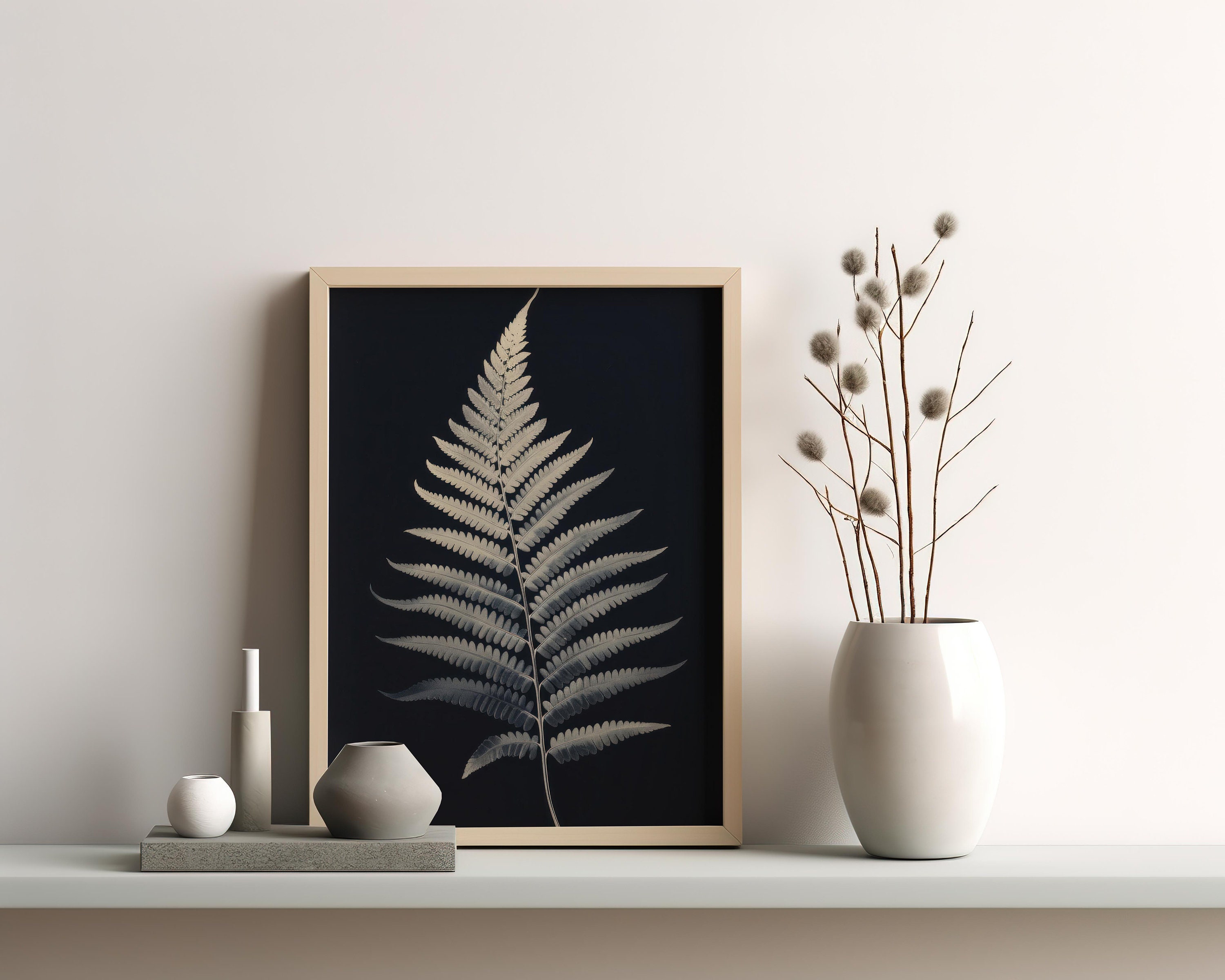 Electric Blue Fern Art: Vintage Printable Wall Art of Ostrich Fern in ...