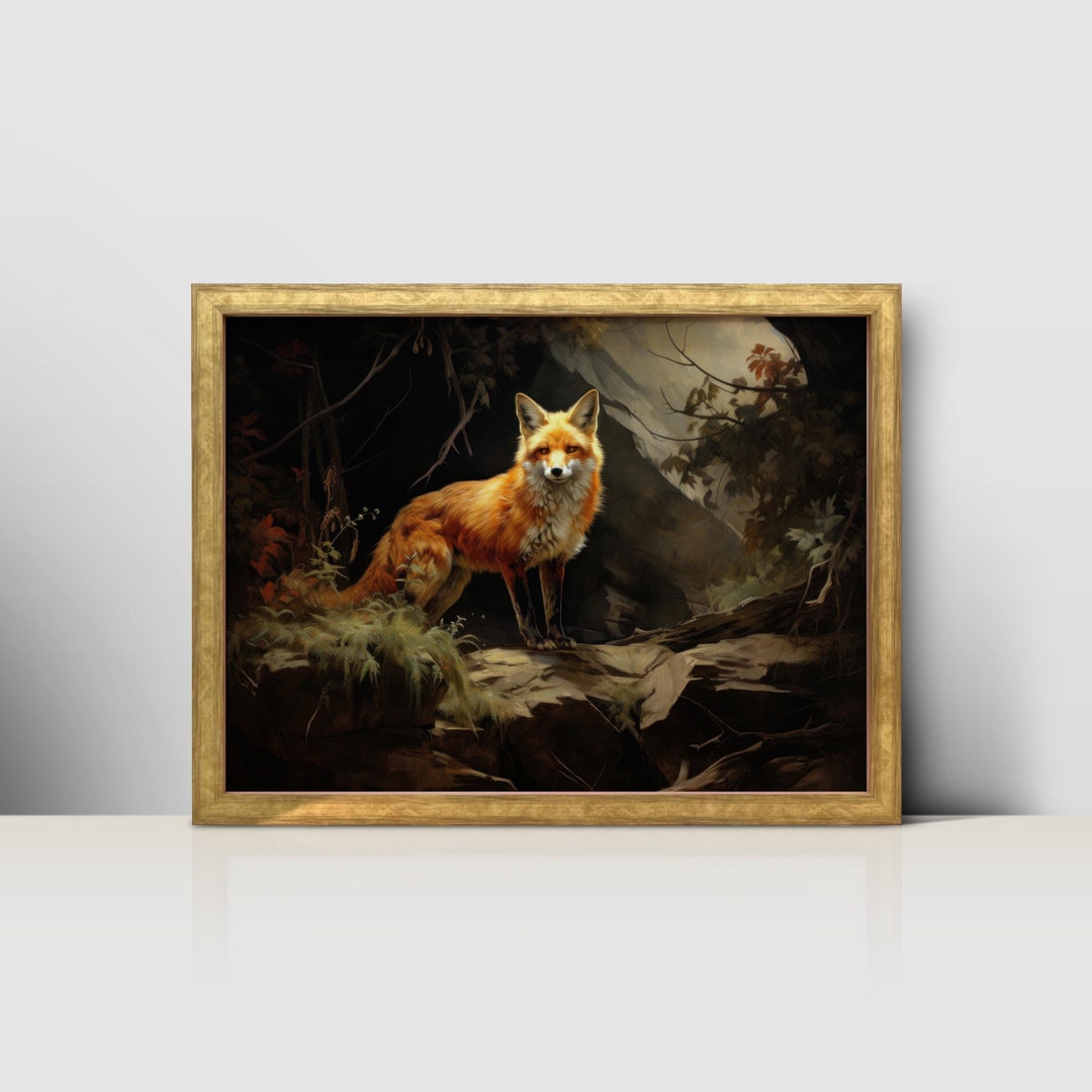 Red Fox and Fawn in Nature Scene Printable Vintage Wall Art - Etsy