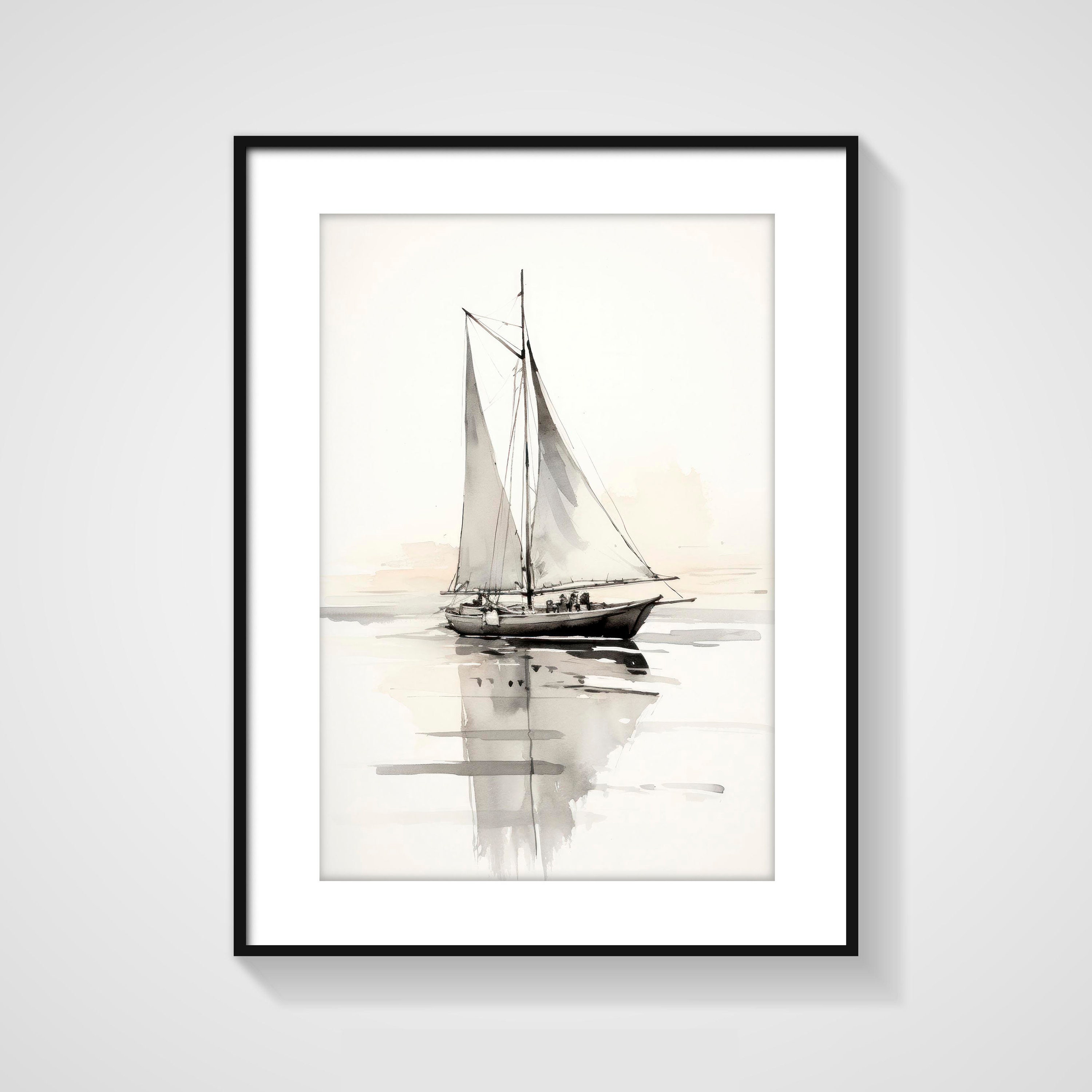 Vintage Boat Print Nautical Wall Art Download Sailboat on Lake ...