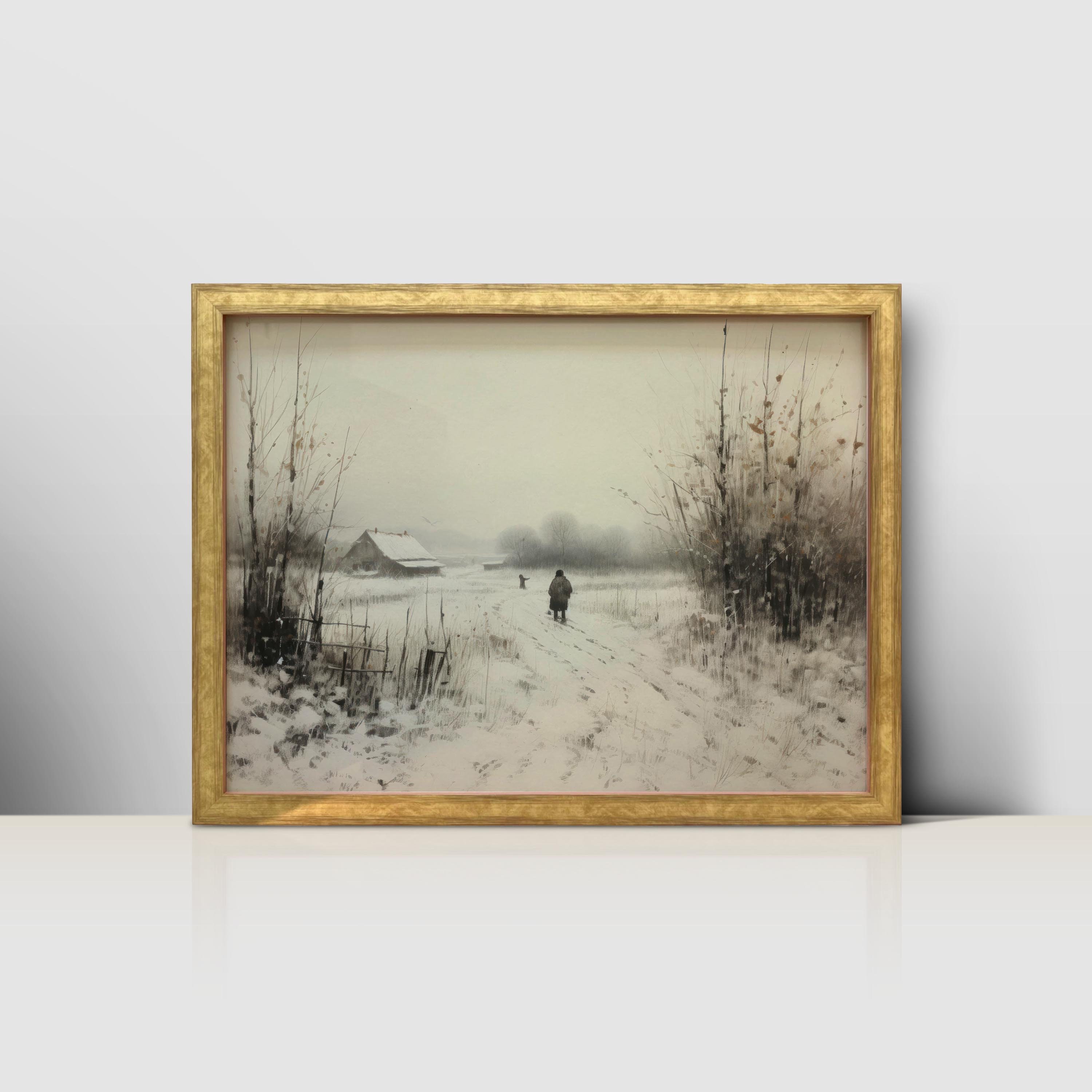 Vintage Winter Landscape Print Rustic Sky Snow and Tree - Etsy