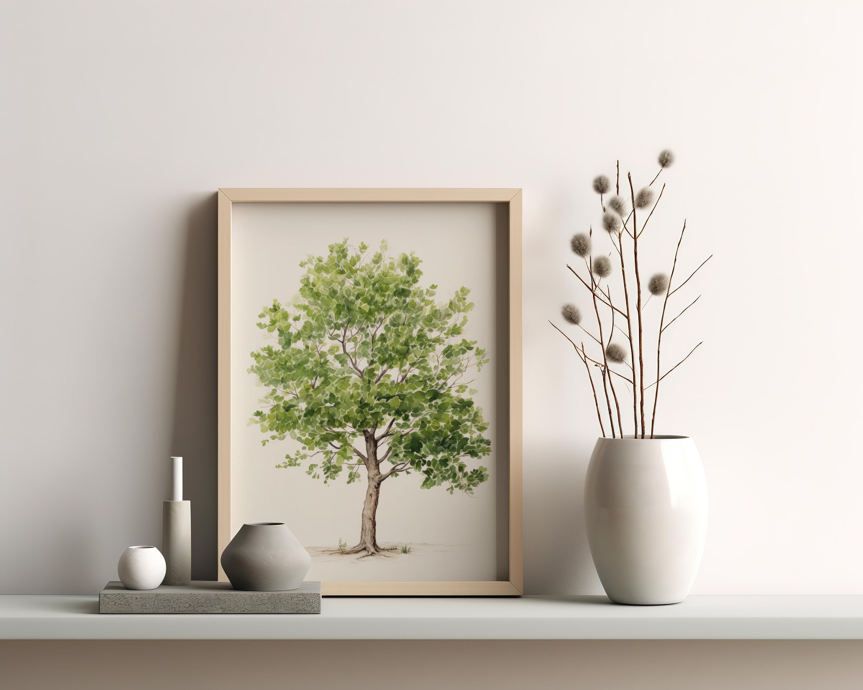 Watercolor Oak Tree Branch Painting: Printable Wall Art - Etsy