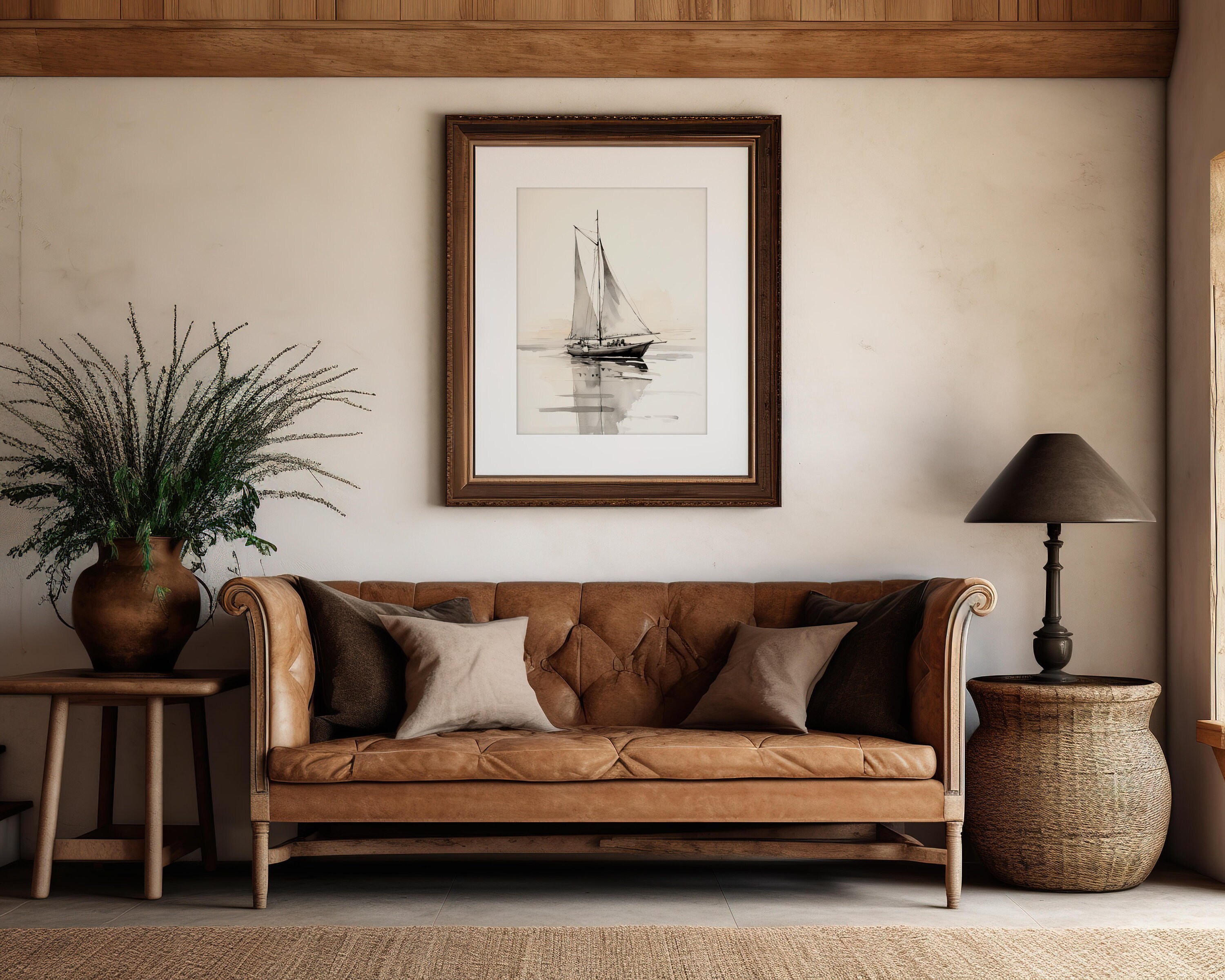 Vintage Boat Print Nautical Wall Art Download Sailboat on Lake ...