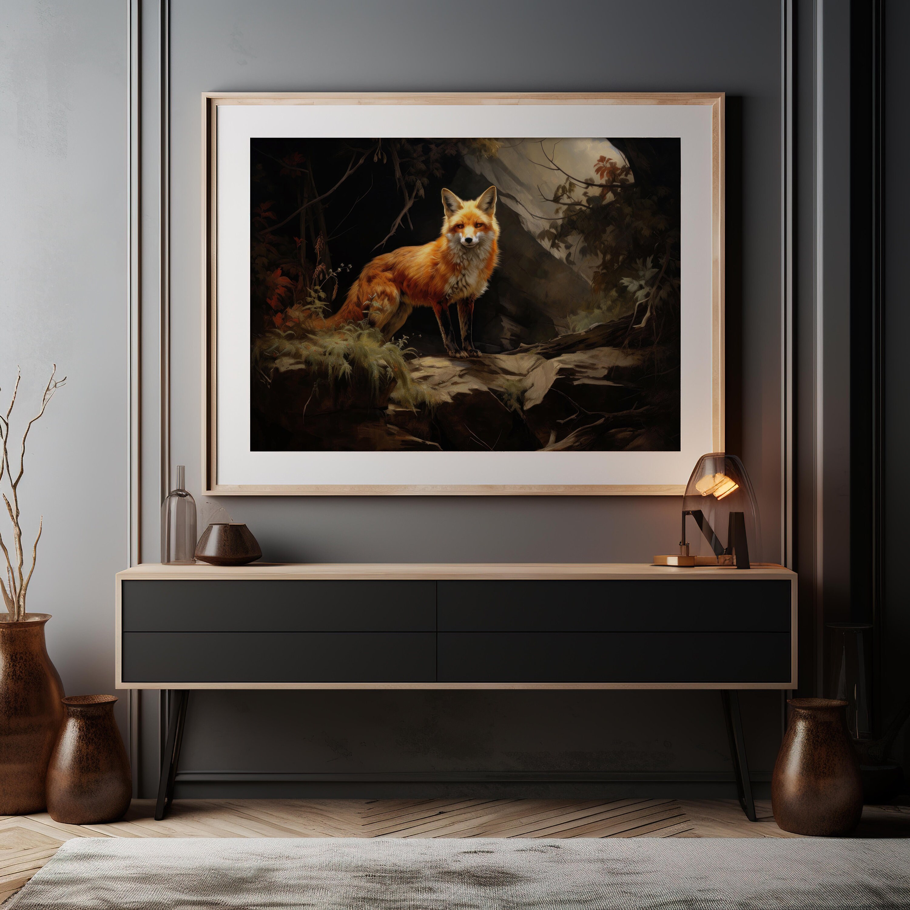 Red Fox and Fawn in Nature Scene Printable Vintage Wall Art - Etsy