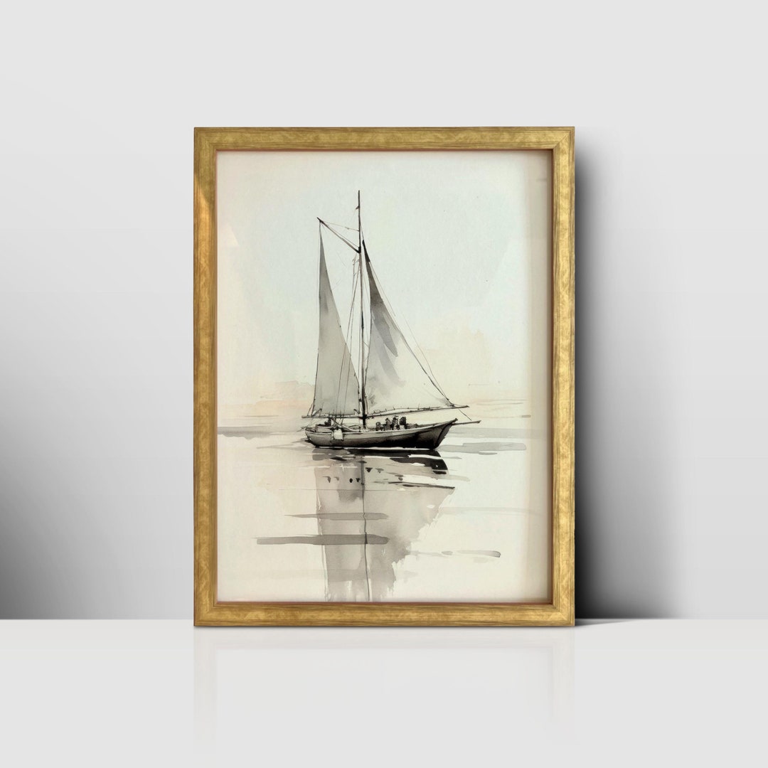 Vintage Boat Print Nautical Wall Art Download Sailboat on Lake ...