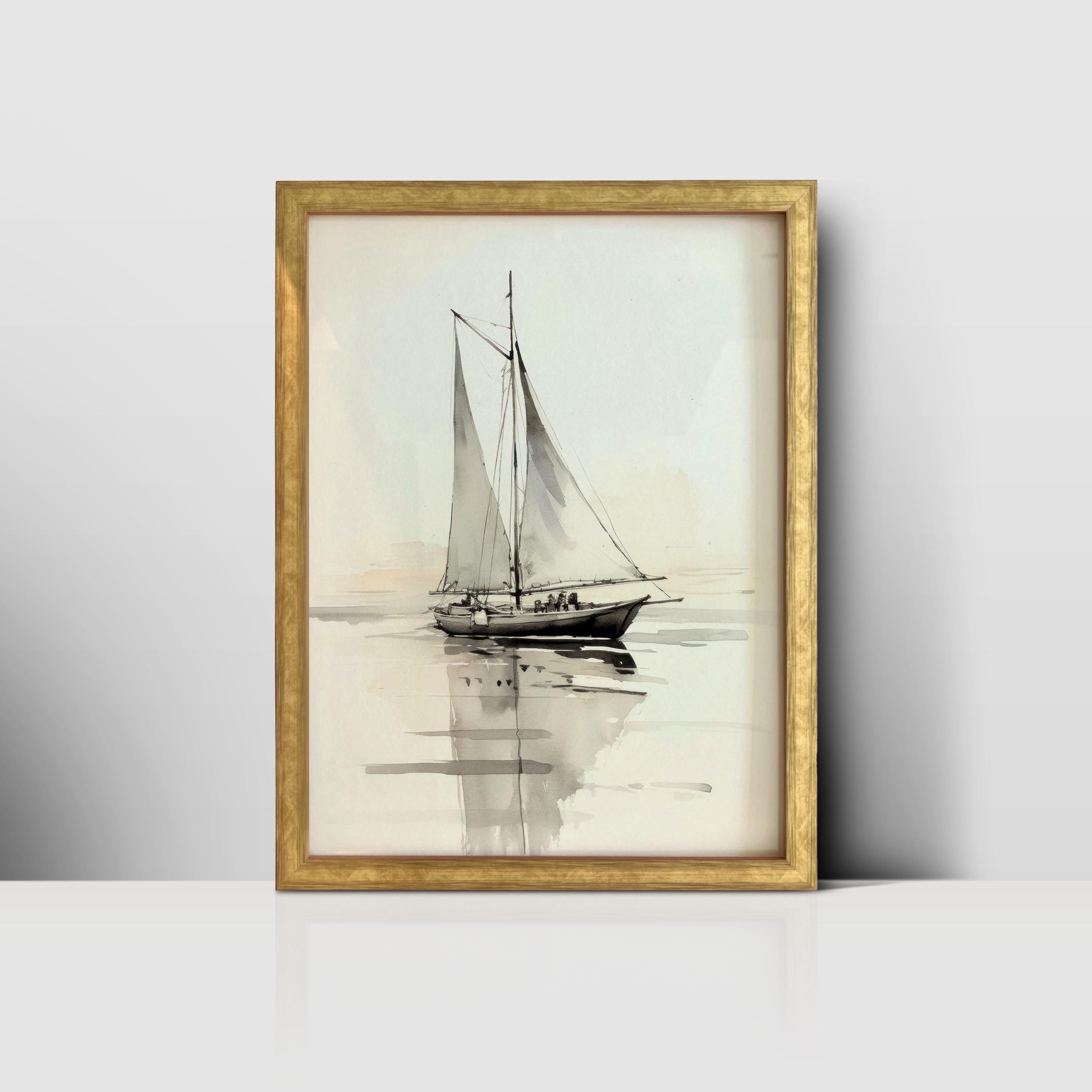 Vintage Boat Print Nautical Wall Art Download Sailboat on Lake ...